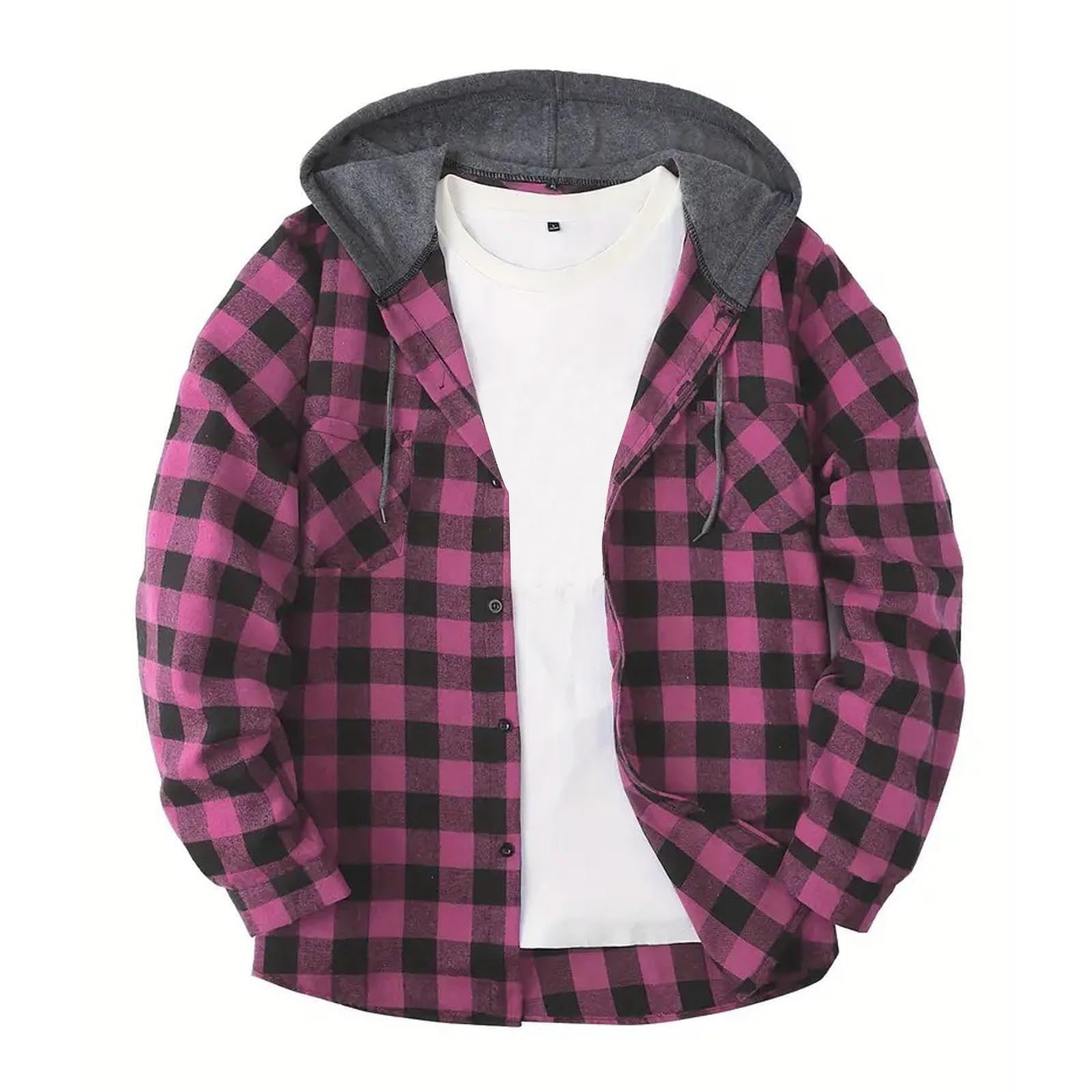 GA WEIHUA Flash Deals,Flannel Hoodie for Men Casual Button Down Plaid ...