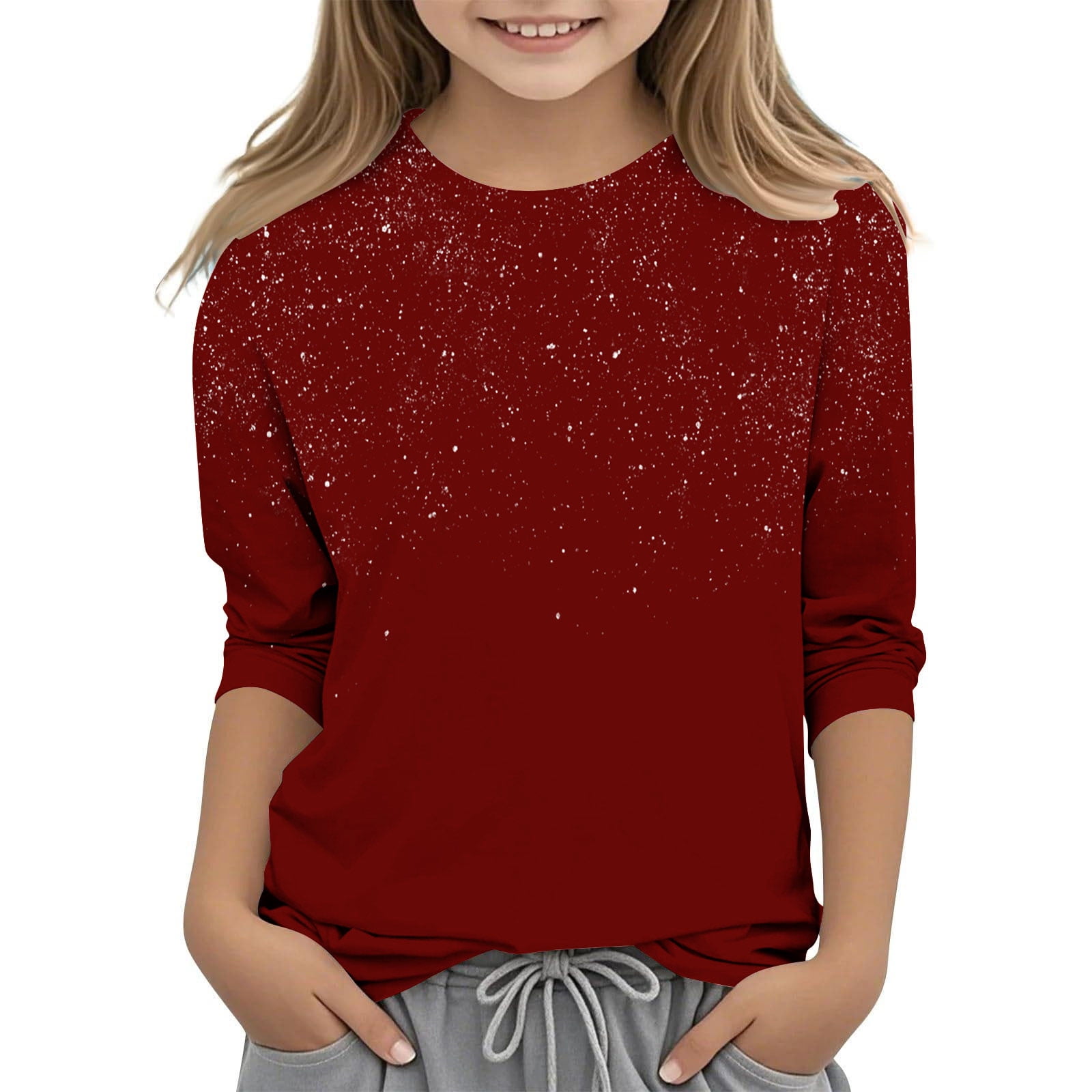 GA WEIHUA Girl Glitter Shirts Sparkle Printed Tops Casual 3/4 Sleeve ...