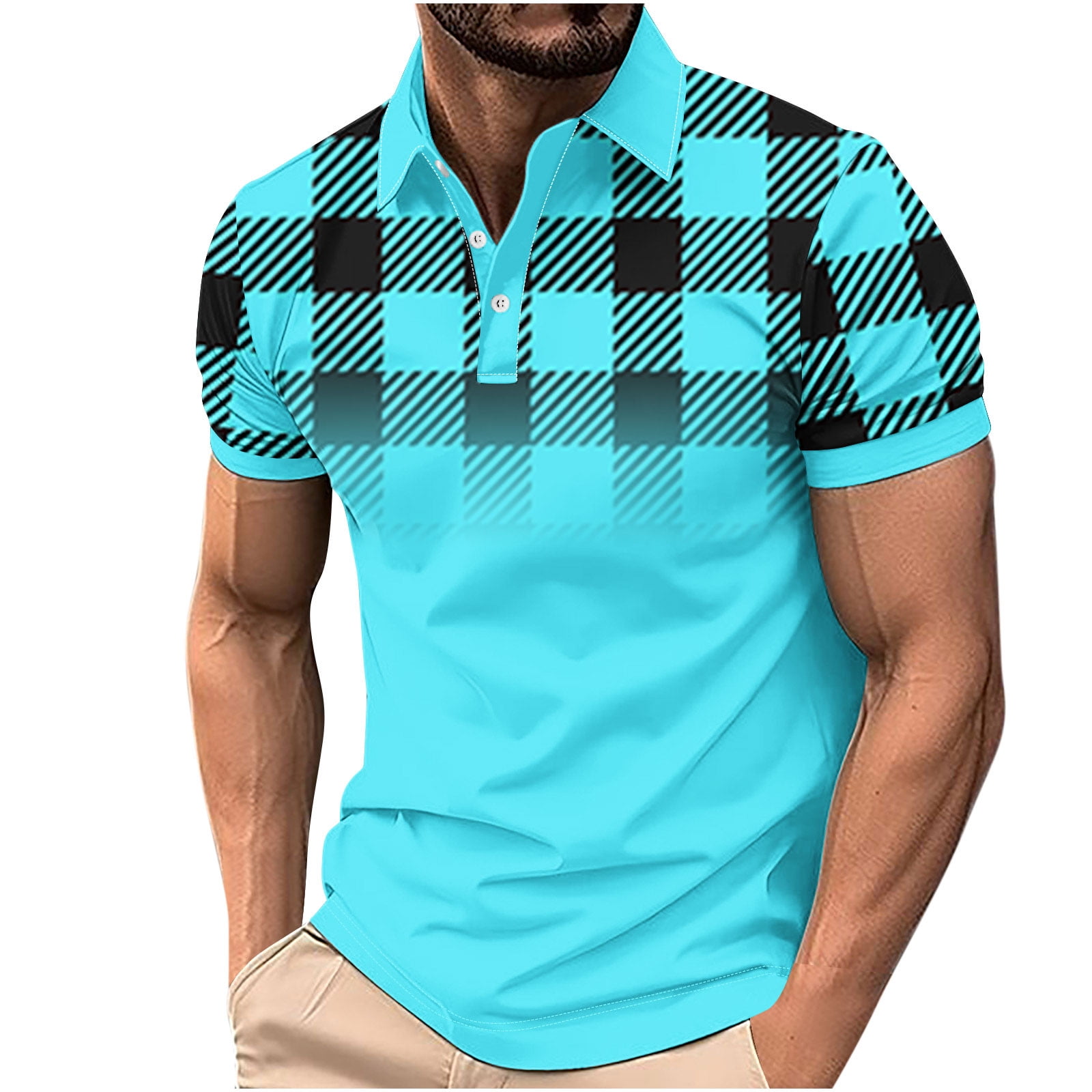 GA WEIHUA Men's Polo Shirts,Ombre Color Block Tops,Casual Summer Collar Shirts,Dress Button Polo ...