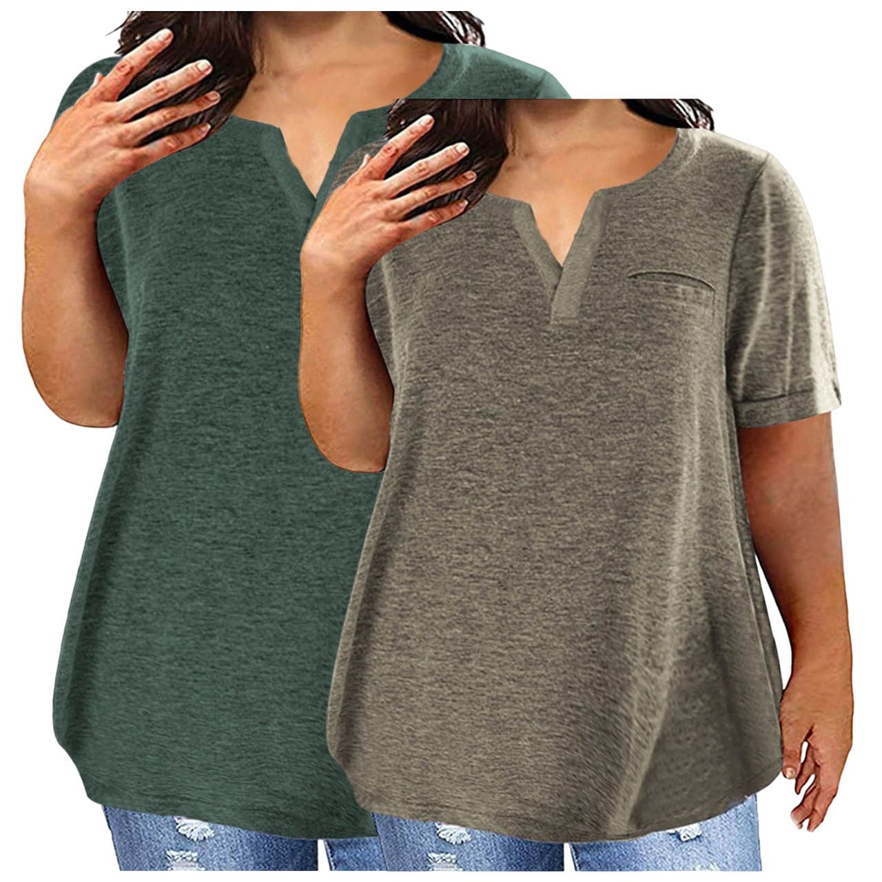 GA WEIHUA Plus Size Women 2 Pcs Shirts T Shirts Short Sleeve Solid ...