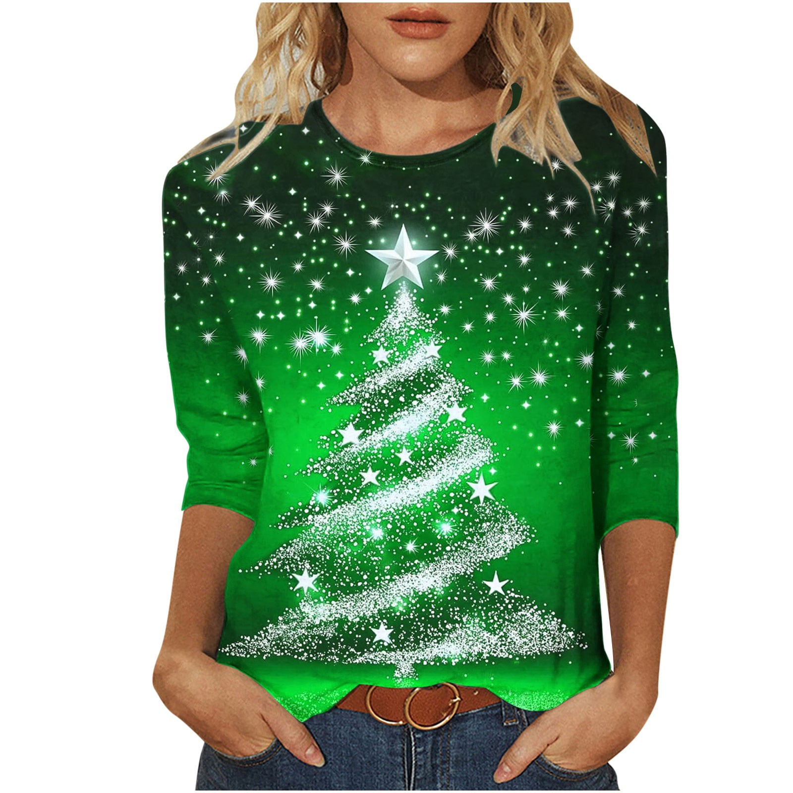 GA WEIHUA Sequin Sparkle Xmas Tree Shirts For Women Cute Tees Merry ...