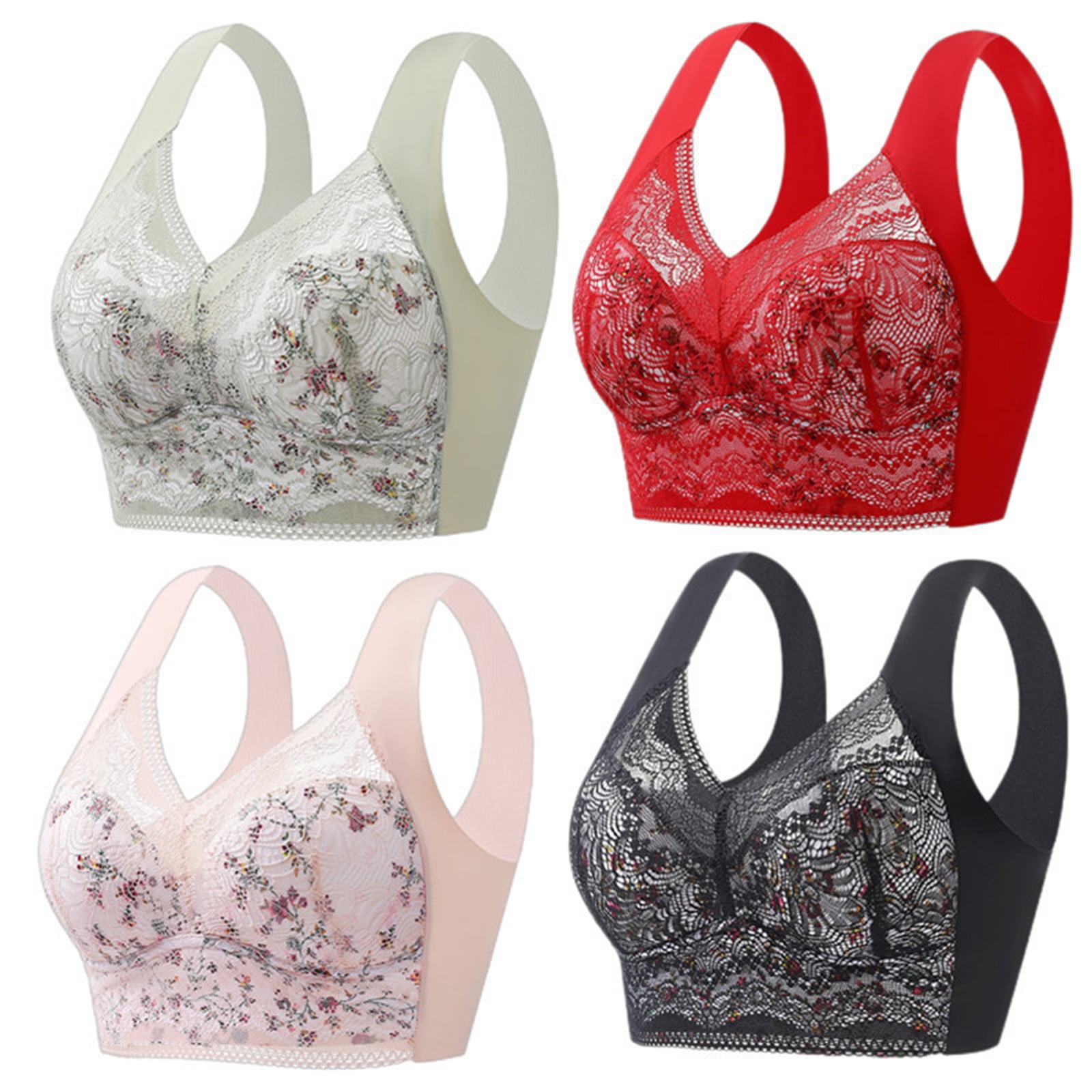 GA WEIHUA Sports Bras for Women 4 Pack Comfy Wide Strap T Shirt Bra ...