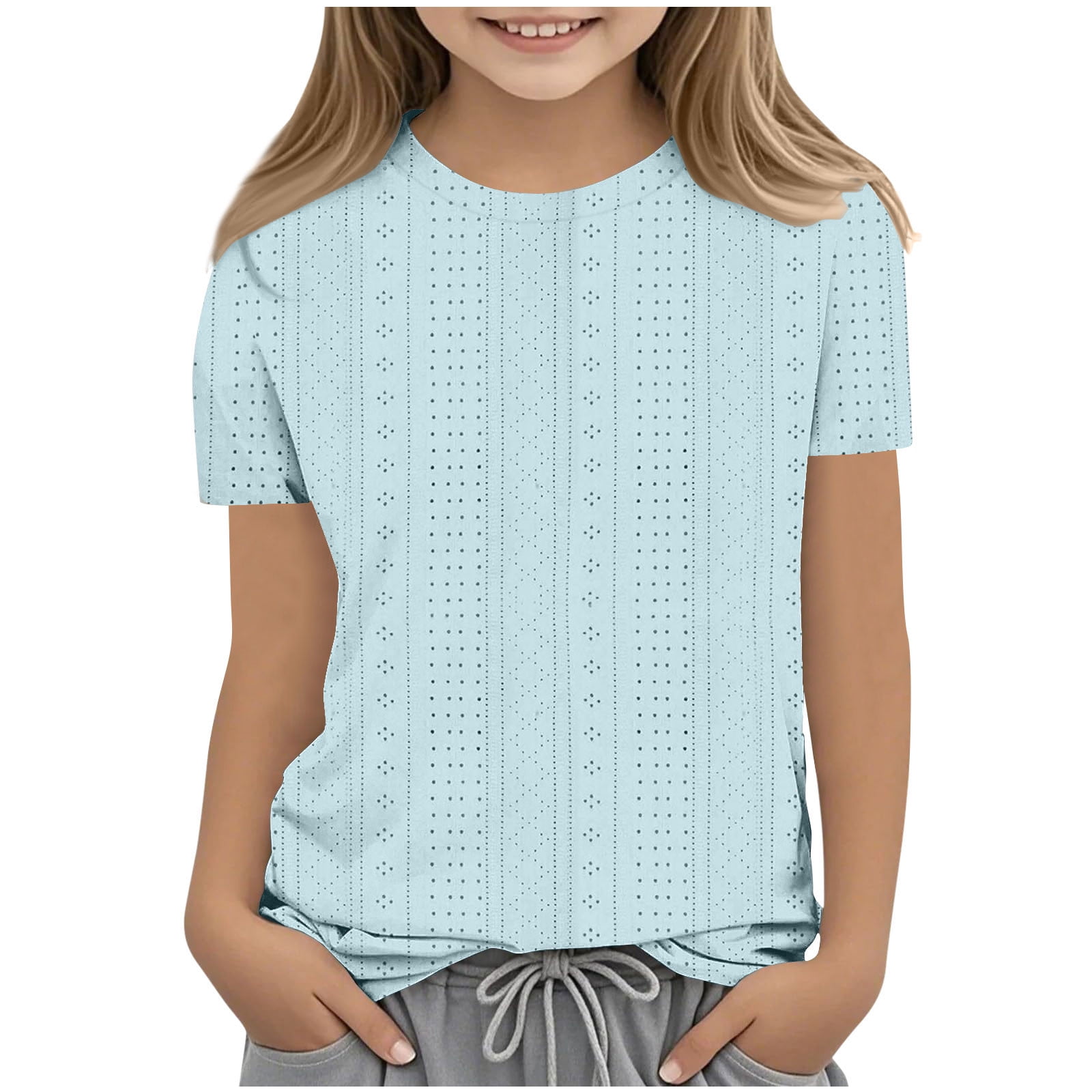 GA WEIHUA Toddler Girs Tops Crewneck Eyelet Embroidery T Shirts 2025 ...