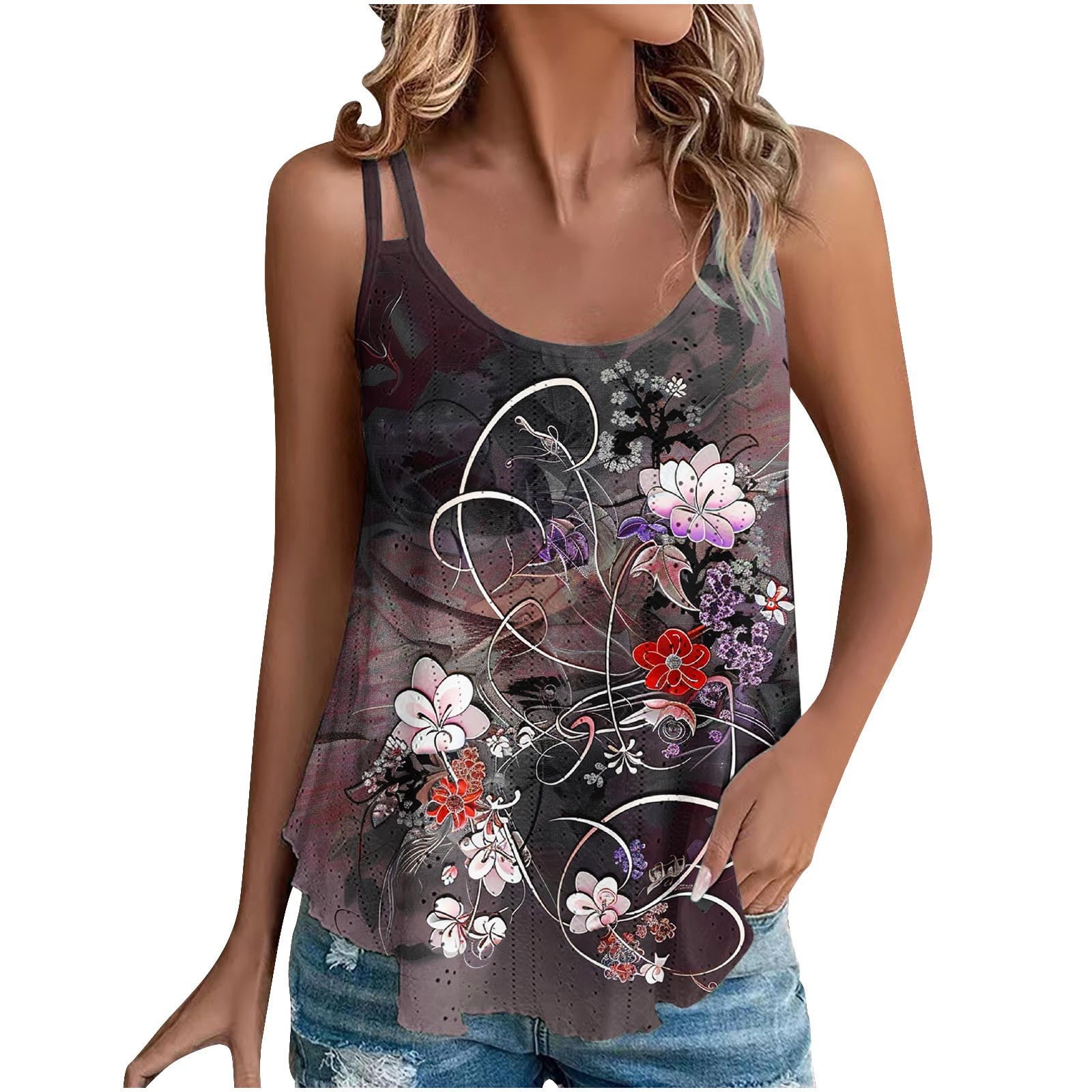GA WEIHUA Women Flowy Tank Tops Casual Summer Butterfly Tops Fashion Sleeveless Tunic Camisole ...