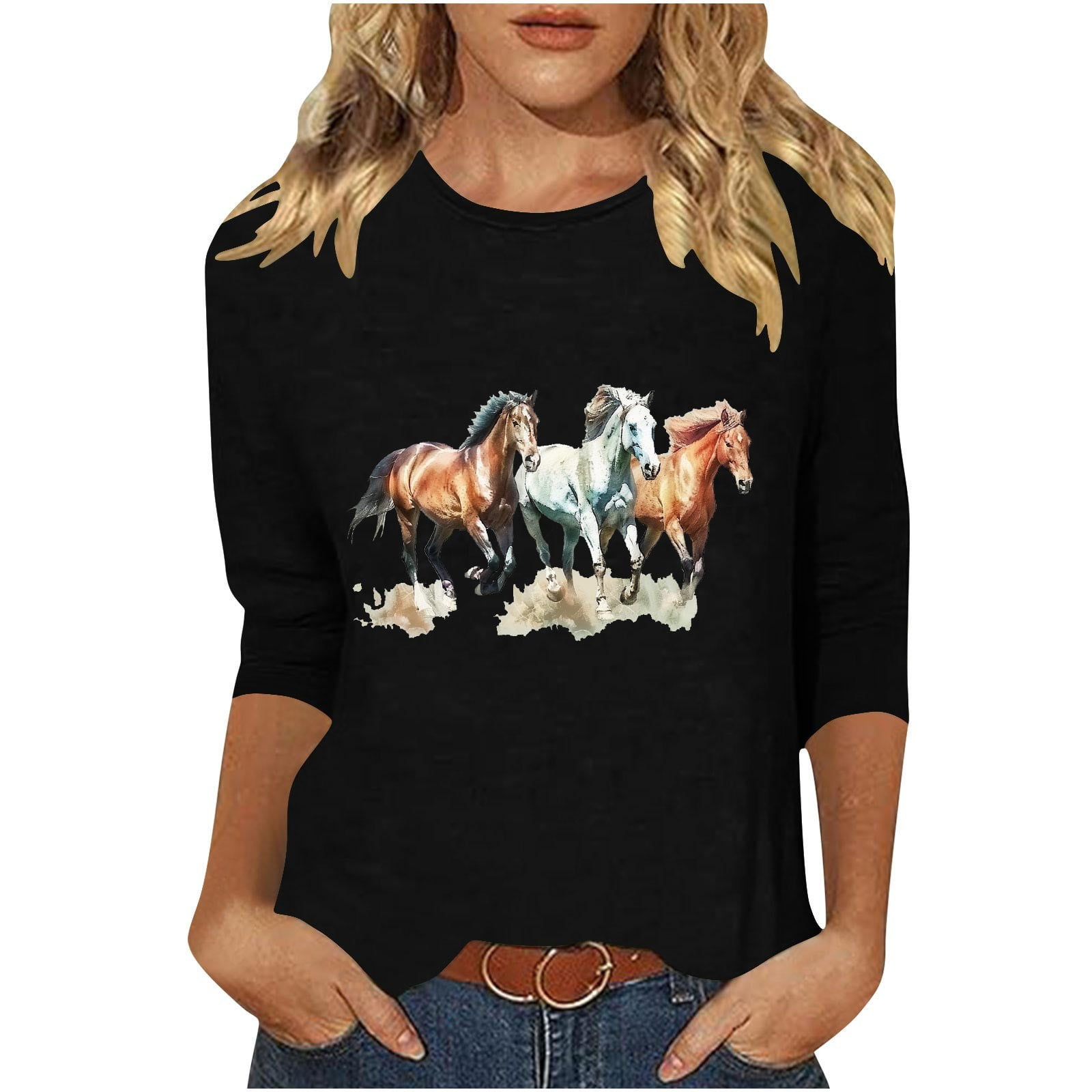 GA WEIHUA Women Western Horse Print Shirts Tribal Ethnic Shirt Aztec ...