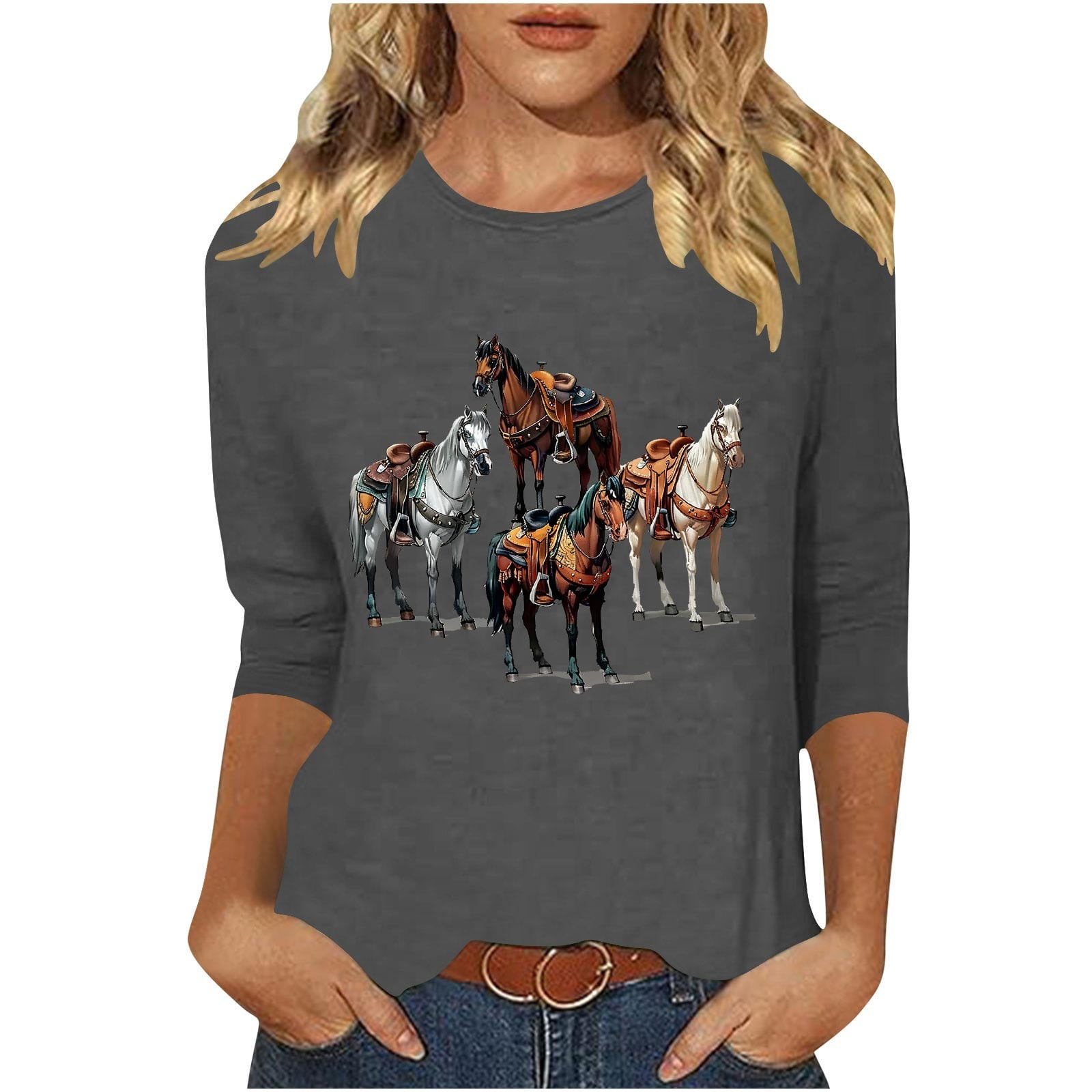 GA WEIHUA Women Western Horse Print Shirts Tribal Ethnic Shirt Aztec ...