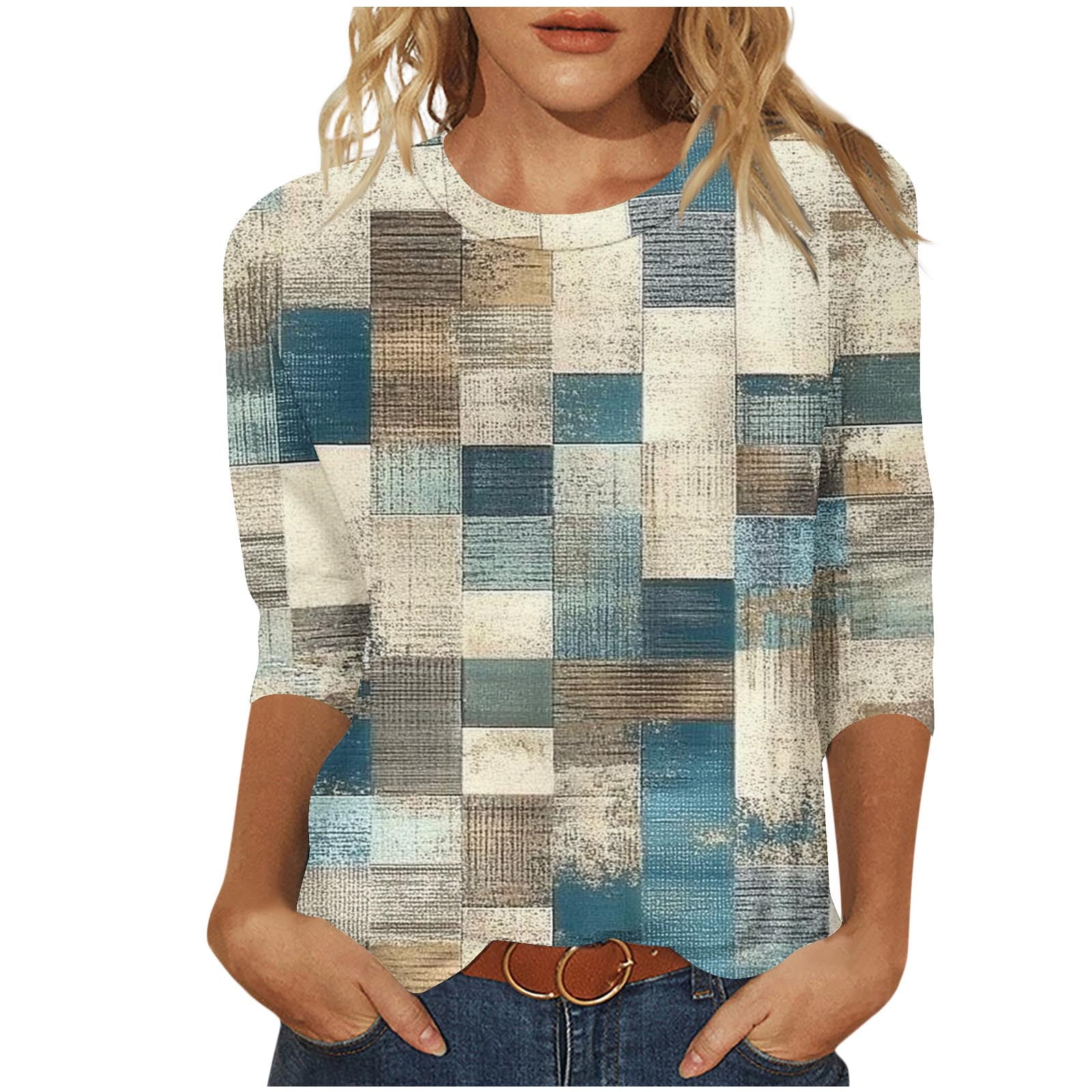 GA WEIHUA Women's 3D Printed Shirts 3/4 Sleeve T-Shirt Geometry Graphic ...