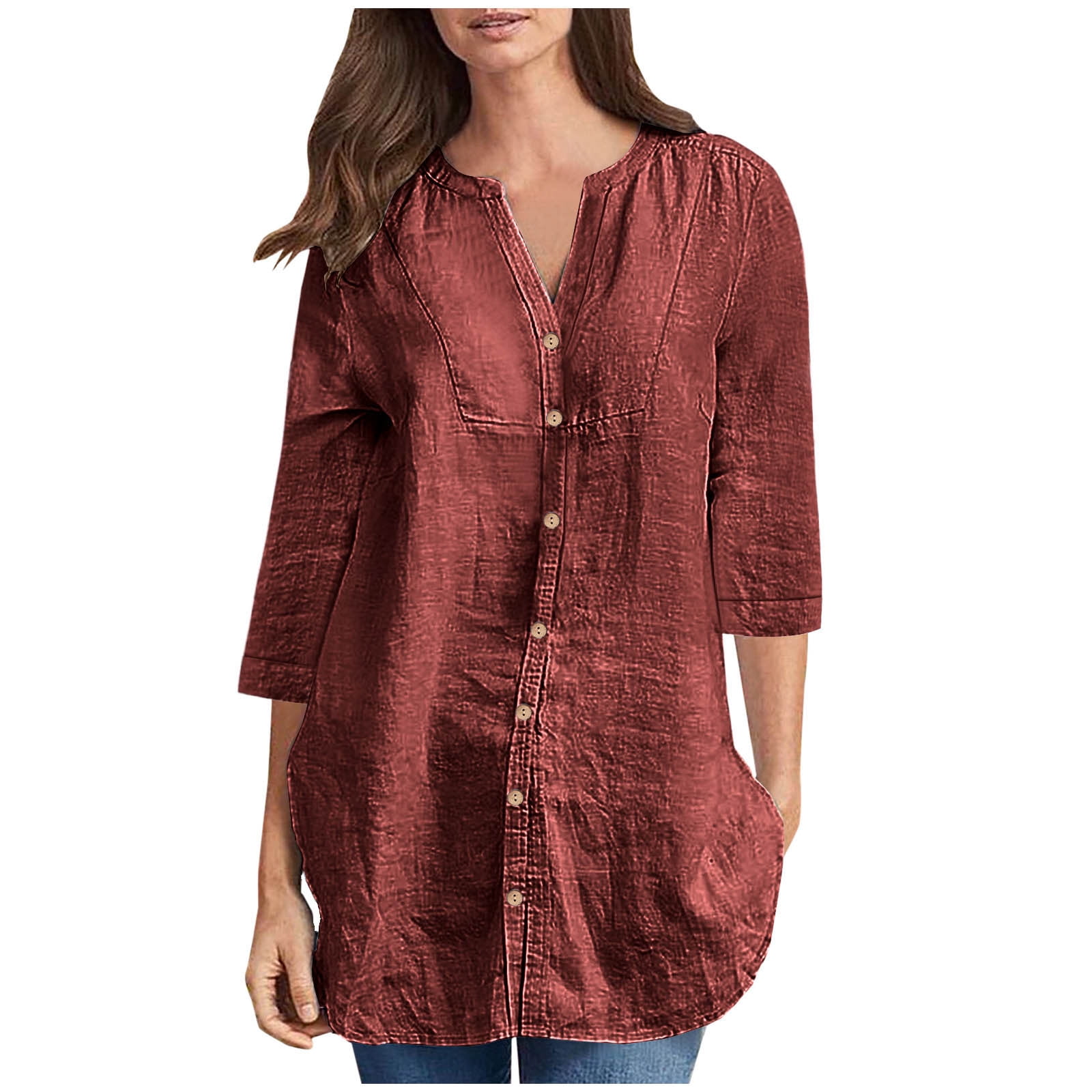 GA WEIHUA Women's Longline Blouse Fashion 3/4 Length Sleeve Tops ...