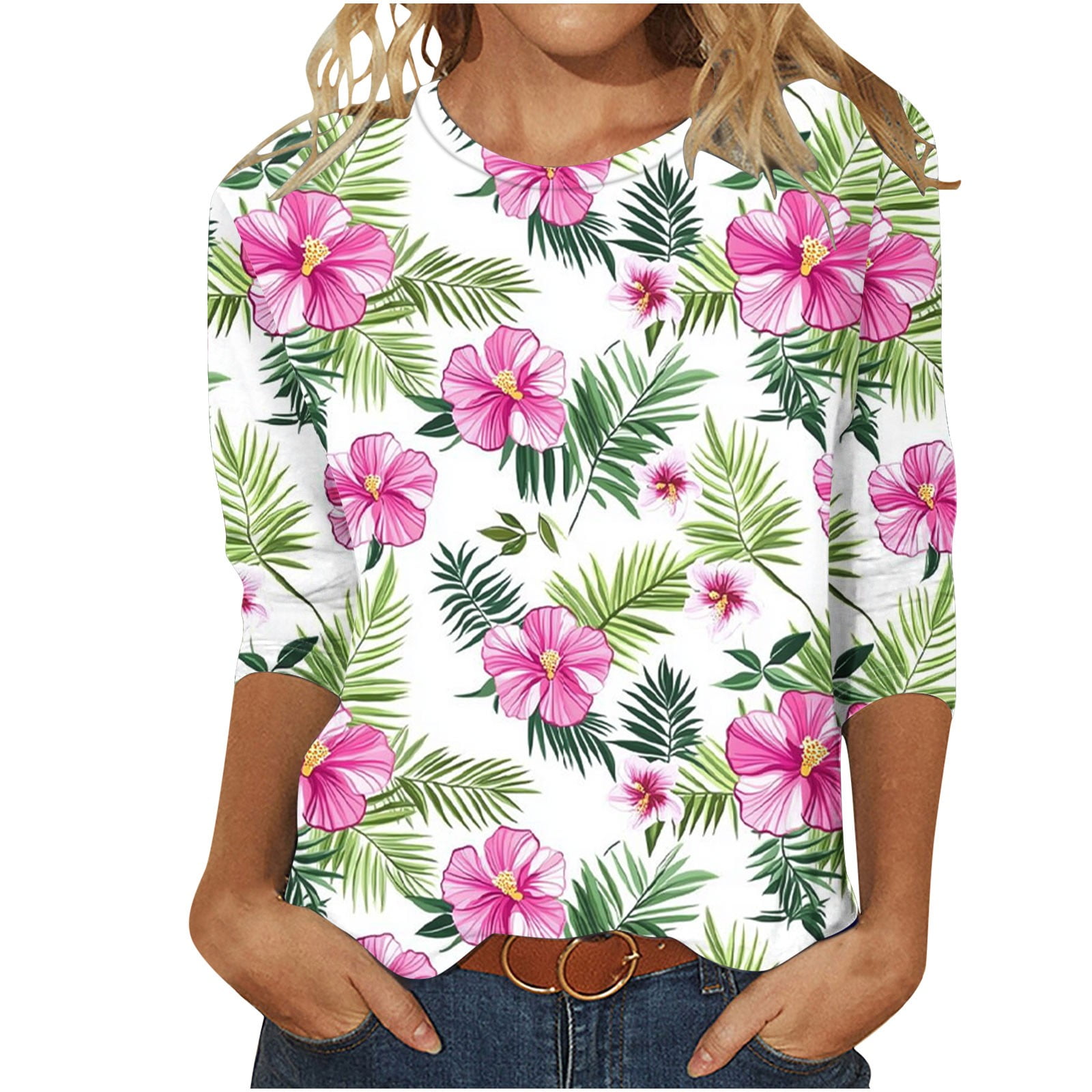 GA WEIHUA Womens 2025 Summer Tops Crewneck Cute Shirts Casual Print ...