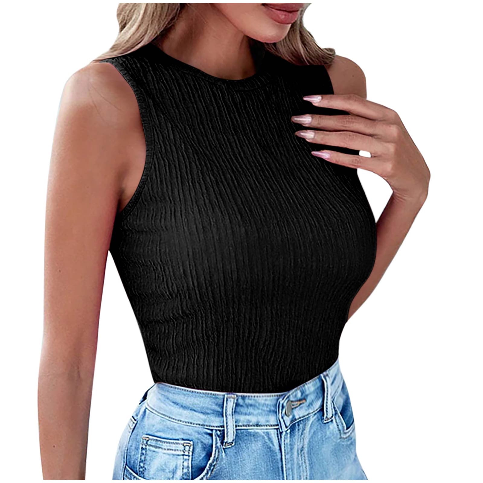GA WEIHUA Womens Boat Neck Seamless Tank Top Sleeveless Texture Basic ...