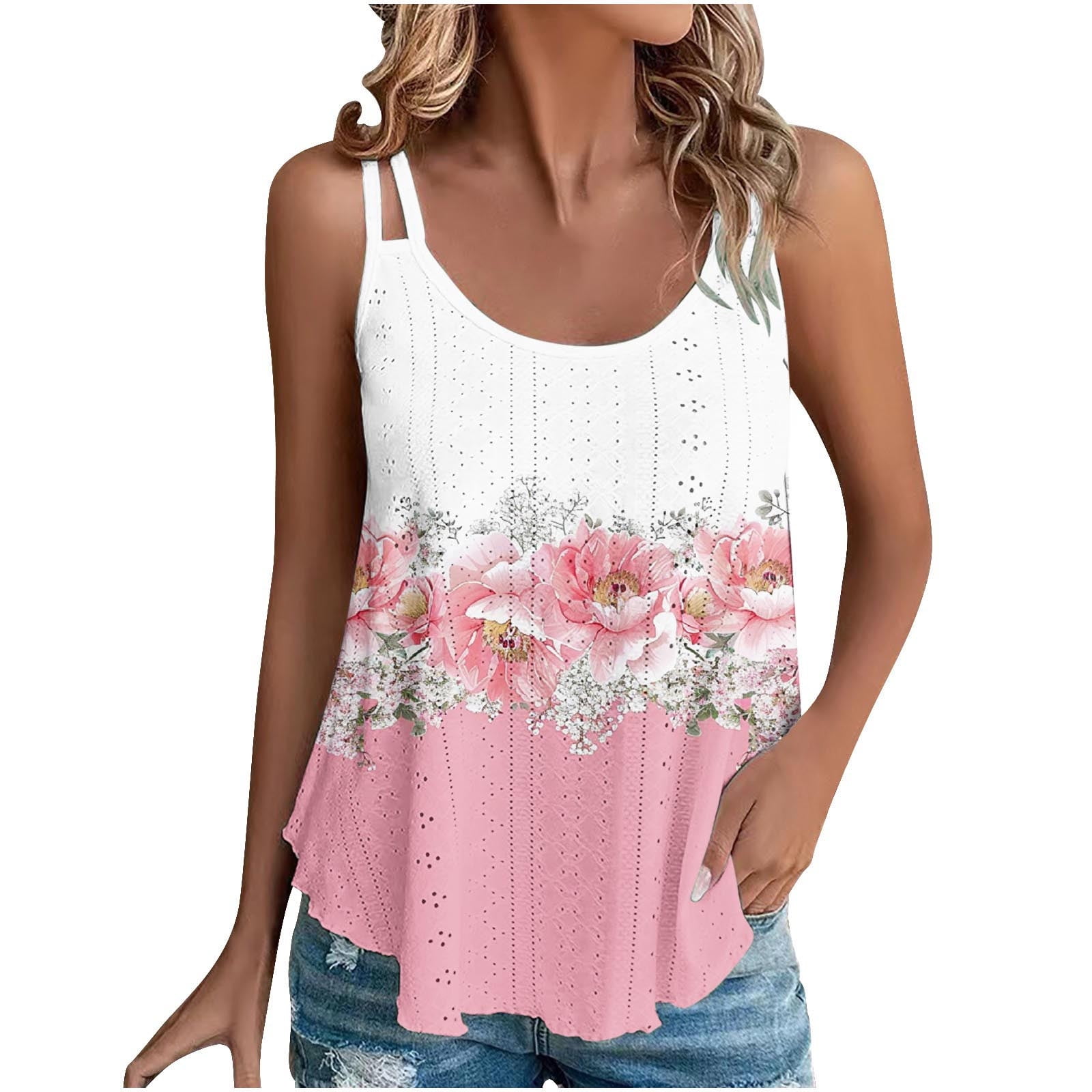 GA WEIHUA Womens Eyelet Camisoles Sleeveless Scoop Neck Loose Shirts ...