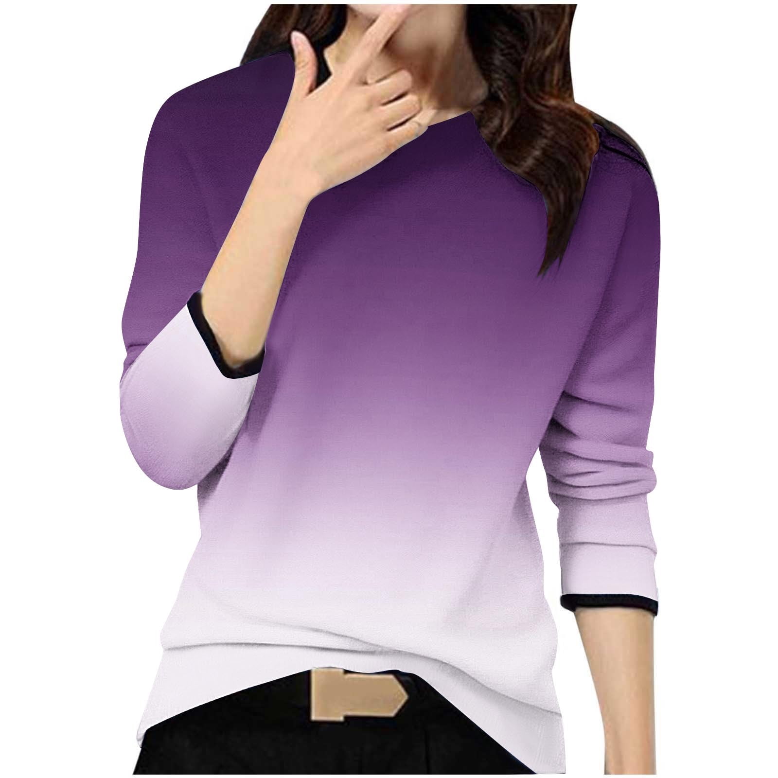 GA WEIHUA Womens Ombre Tops Color Block Long Sleeve Shirts Dressy ...