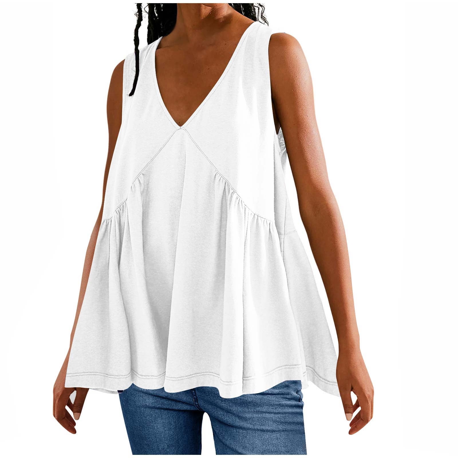 GA WEIHUA Womens Pleated Tank Tops Loose Flowy Dresses Shirts Summer ...
