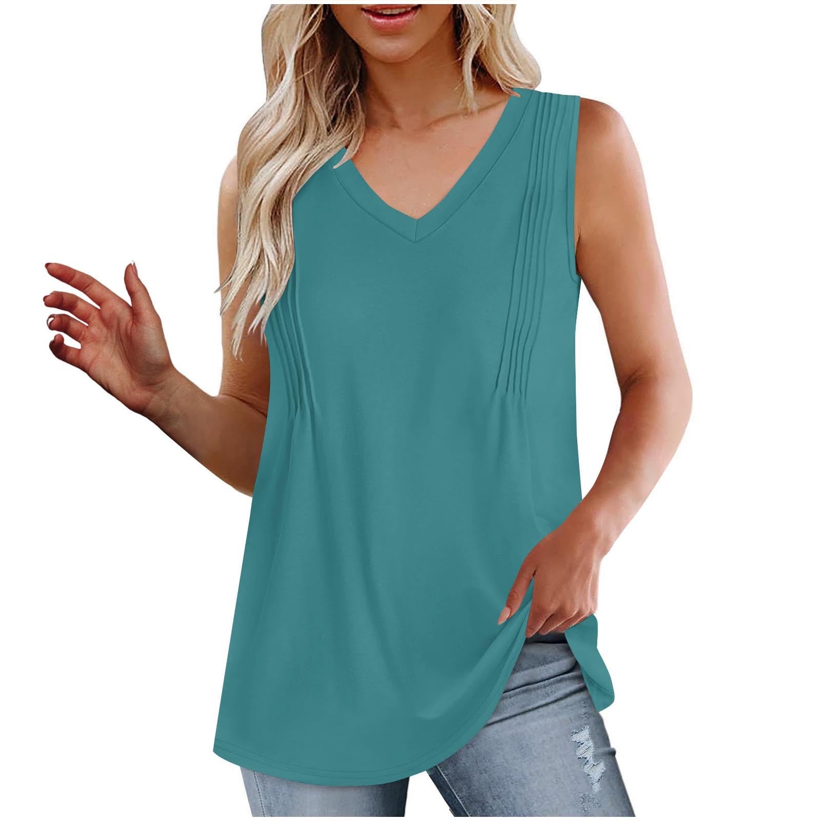 GA WEIHUA Womens Sleeveless Tank Tops Cute Summer Pleated T Shirts ...