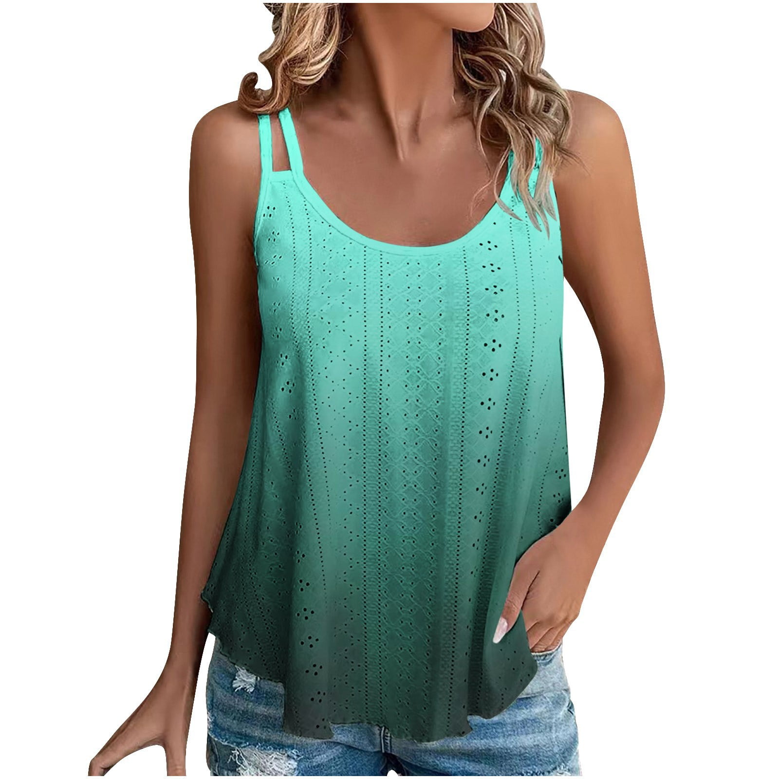 GA WEIHUA Womens Tank Tops Eyelet Embroidery Spaghetti Strap Camisoles ...