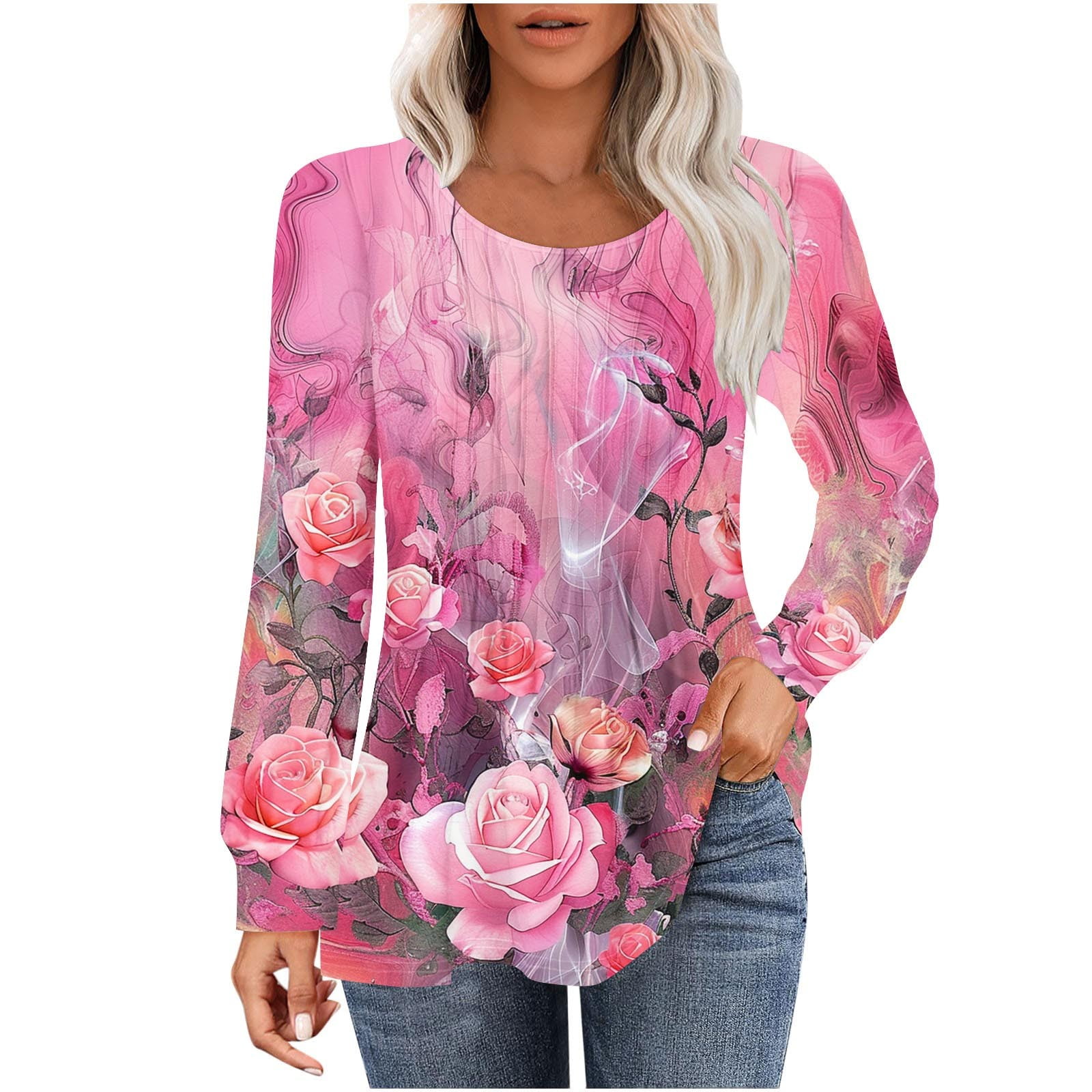 GA WEIHUA Womes Casual Tops Summer and Fall Flower Printed T Shirt ...