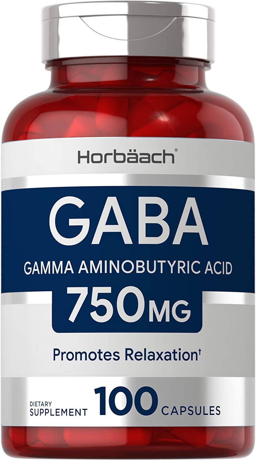 Horbaach GABA 750mg, 180 Capsules, Gamma Aminobutyric Acid Supplement ...