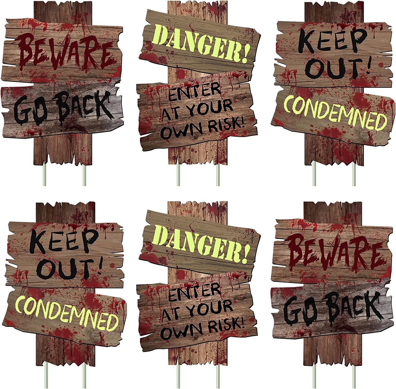 GABOSS Halloween Decorations Beware Signs Yard Stakes Outdoor Creepy ...