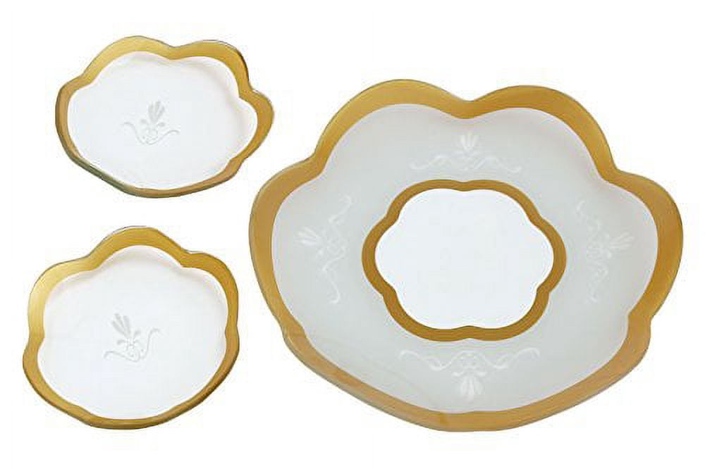 GAC Set of 3 Scalloped Tempered Glass Round Serving Platter and 2 Round ...
