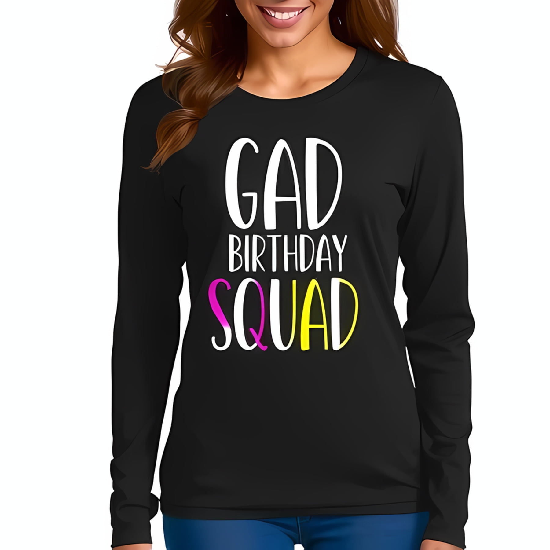 GAD BIRTHDAY SQUAD Long Sleeve T-Shirt - Stylish Black Tee with Vibrant ...