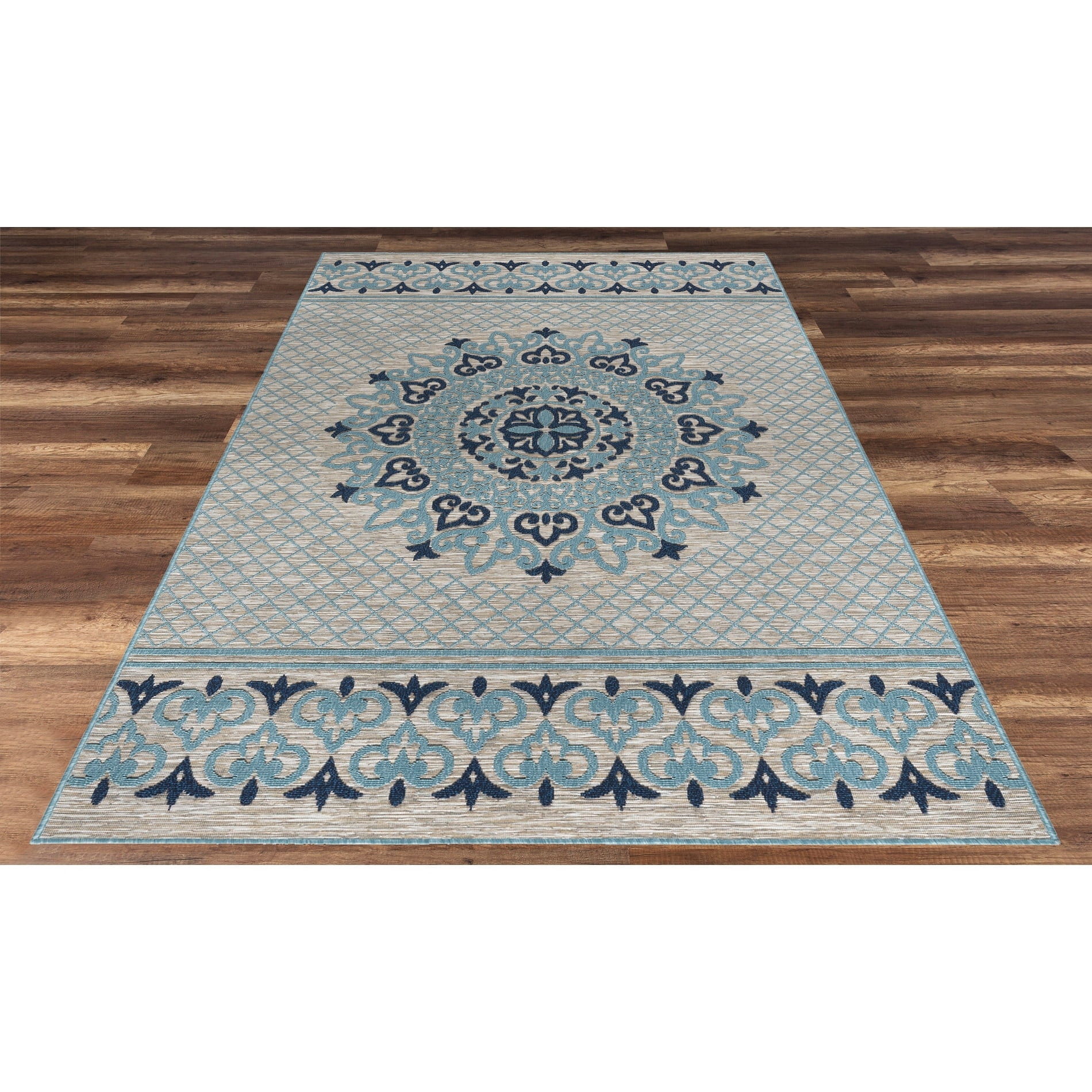 GAD Michael Floral Indoor Outdoor Area Rug,Blue,Navy,Taupe 5'3" X 7'7 ...