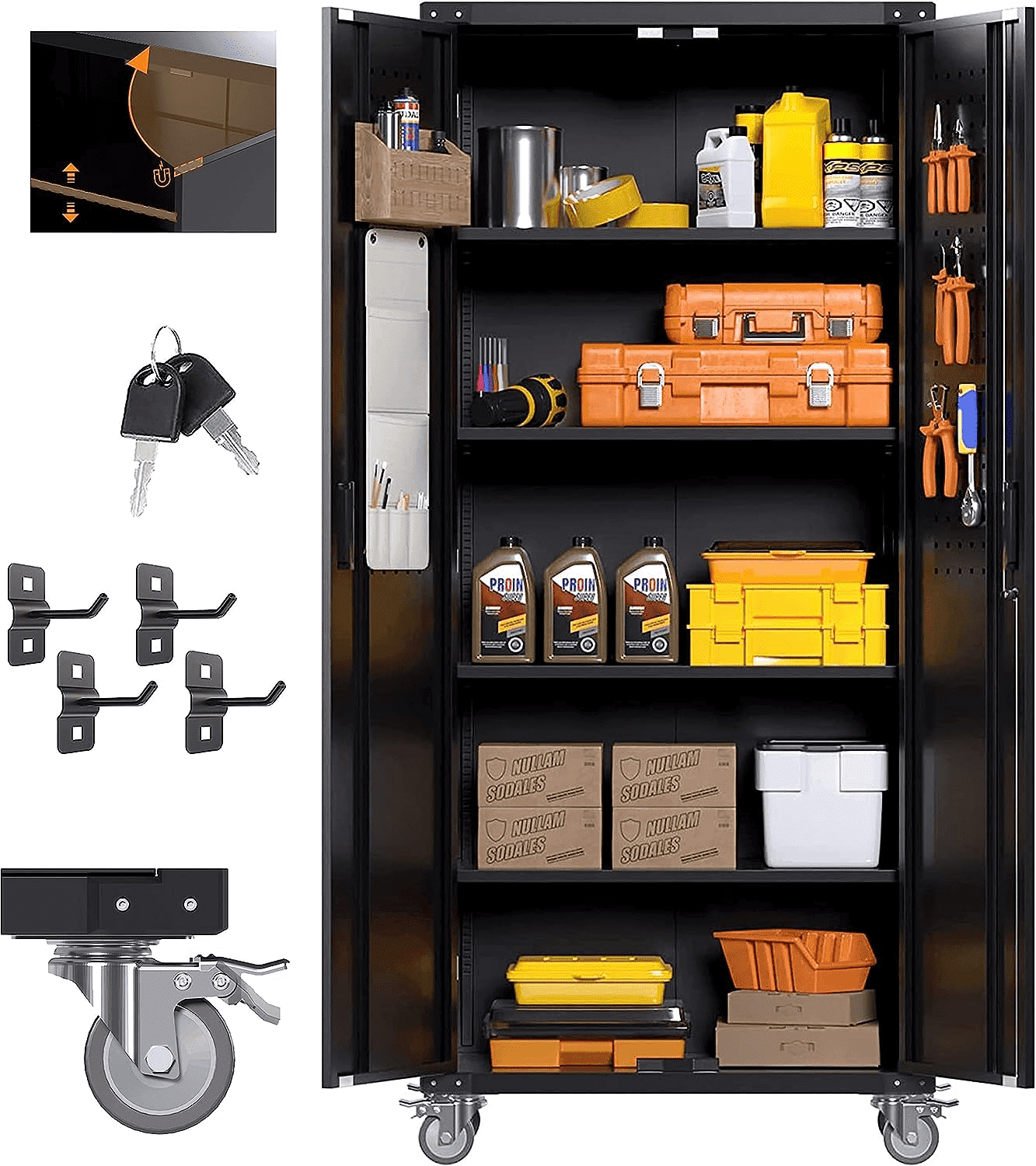 "GAEANET 72"" Heavy-Duty Metal Storage Cabinet with Wheels, Locking, 4 ...