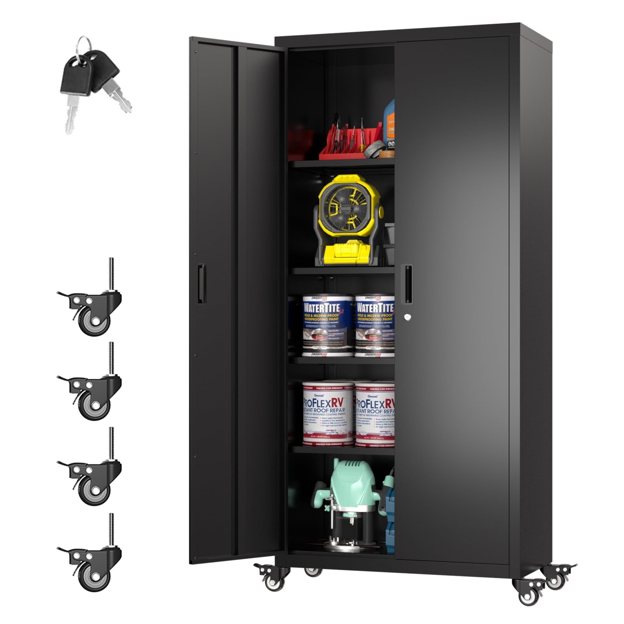 GAEANET 73" H Metal Garage Storage Cabinet with Wheels, Locking Steel ...