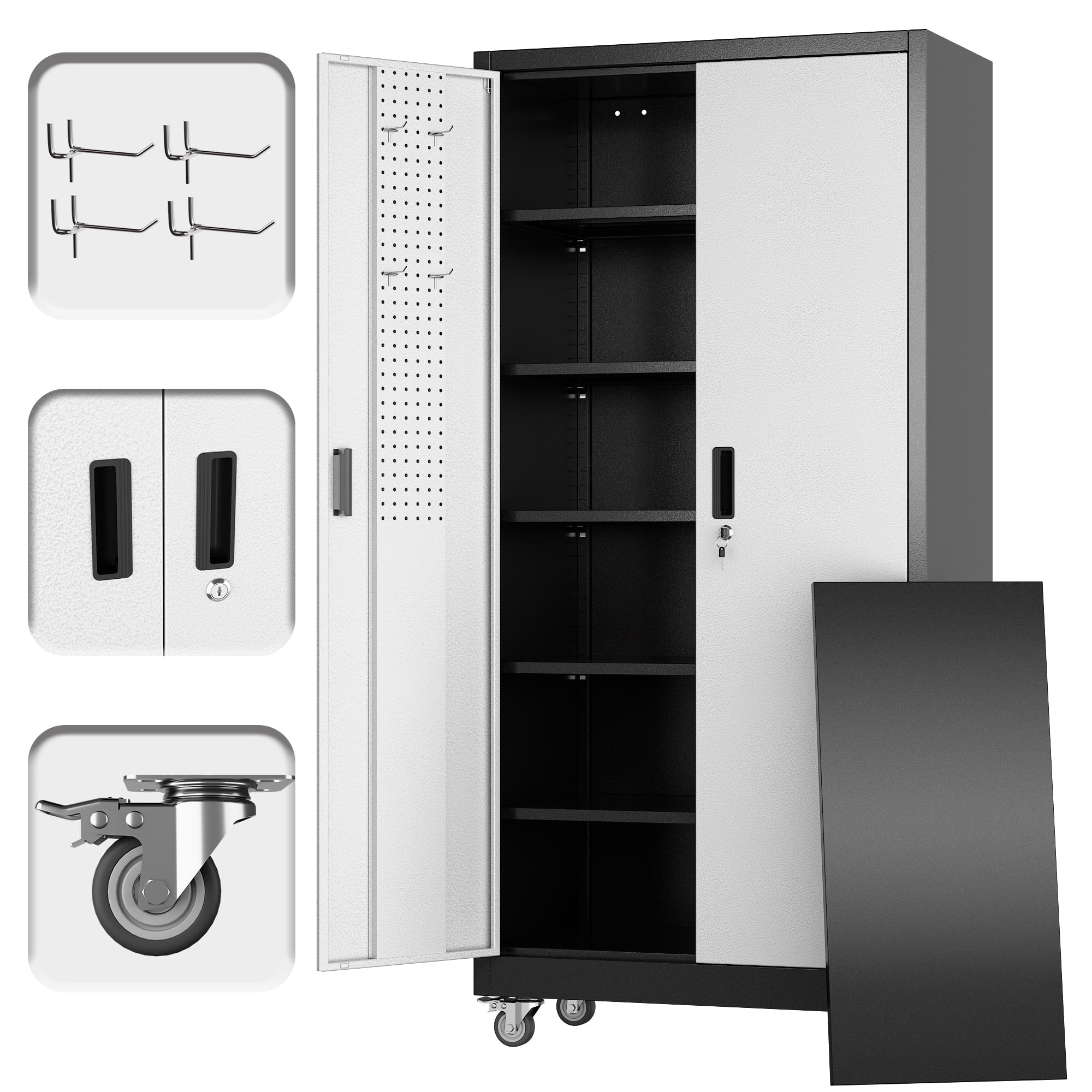 GAEANET Metal Garage Storage Cabinet with Wheels for Home Office, Steel ...