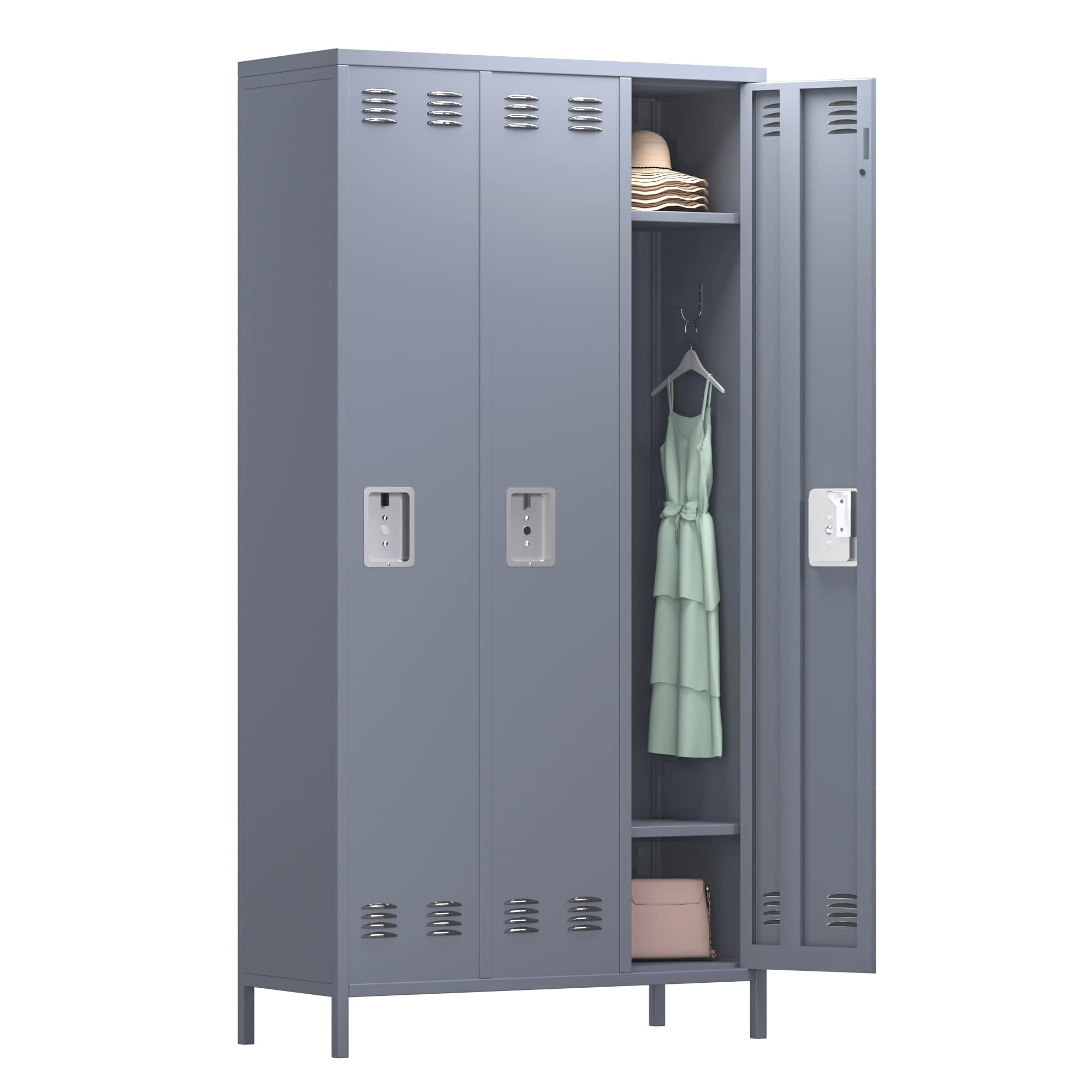 GAEANET Metal Locker for School Office Gym Bedroom,3 Doors Steel ...