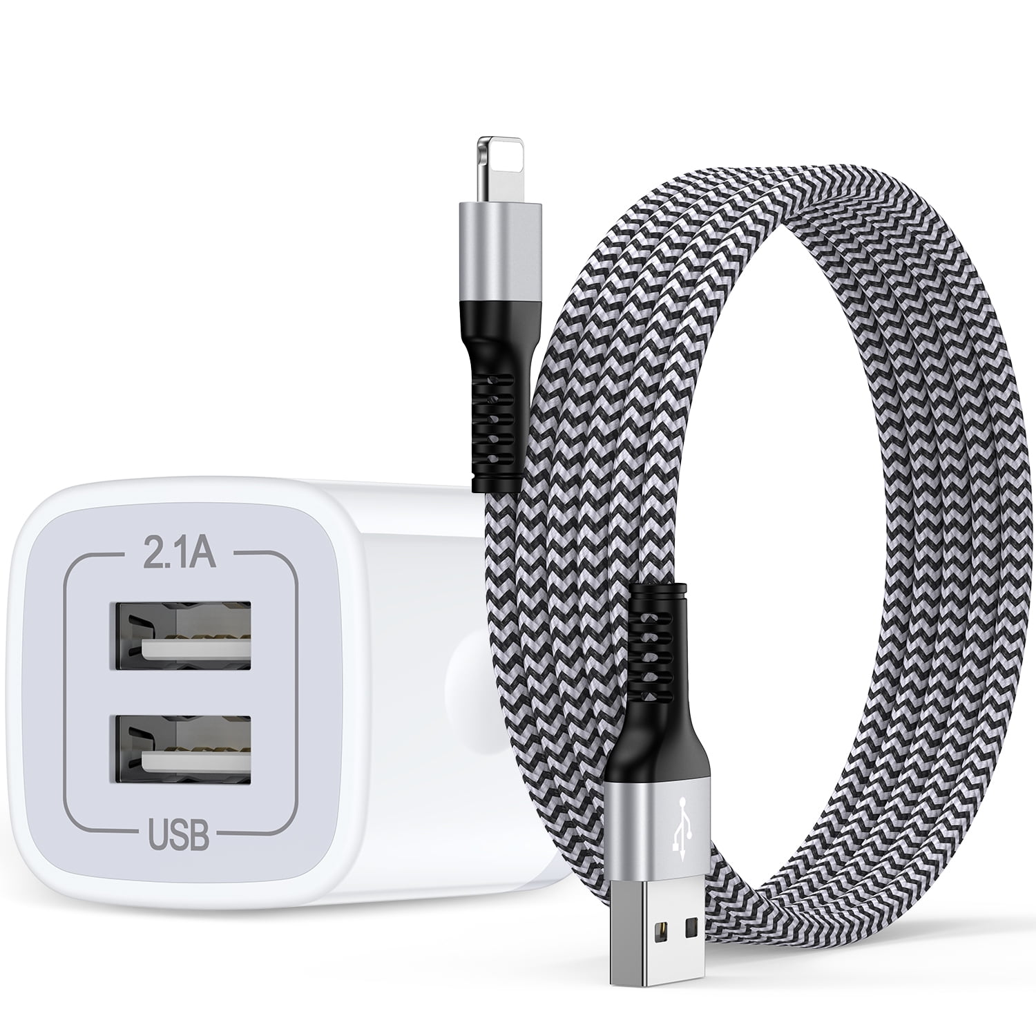 GAEF USB Charger Fast Charging Cable 6ft Compatible for iPhone,USB Wall ...