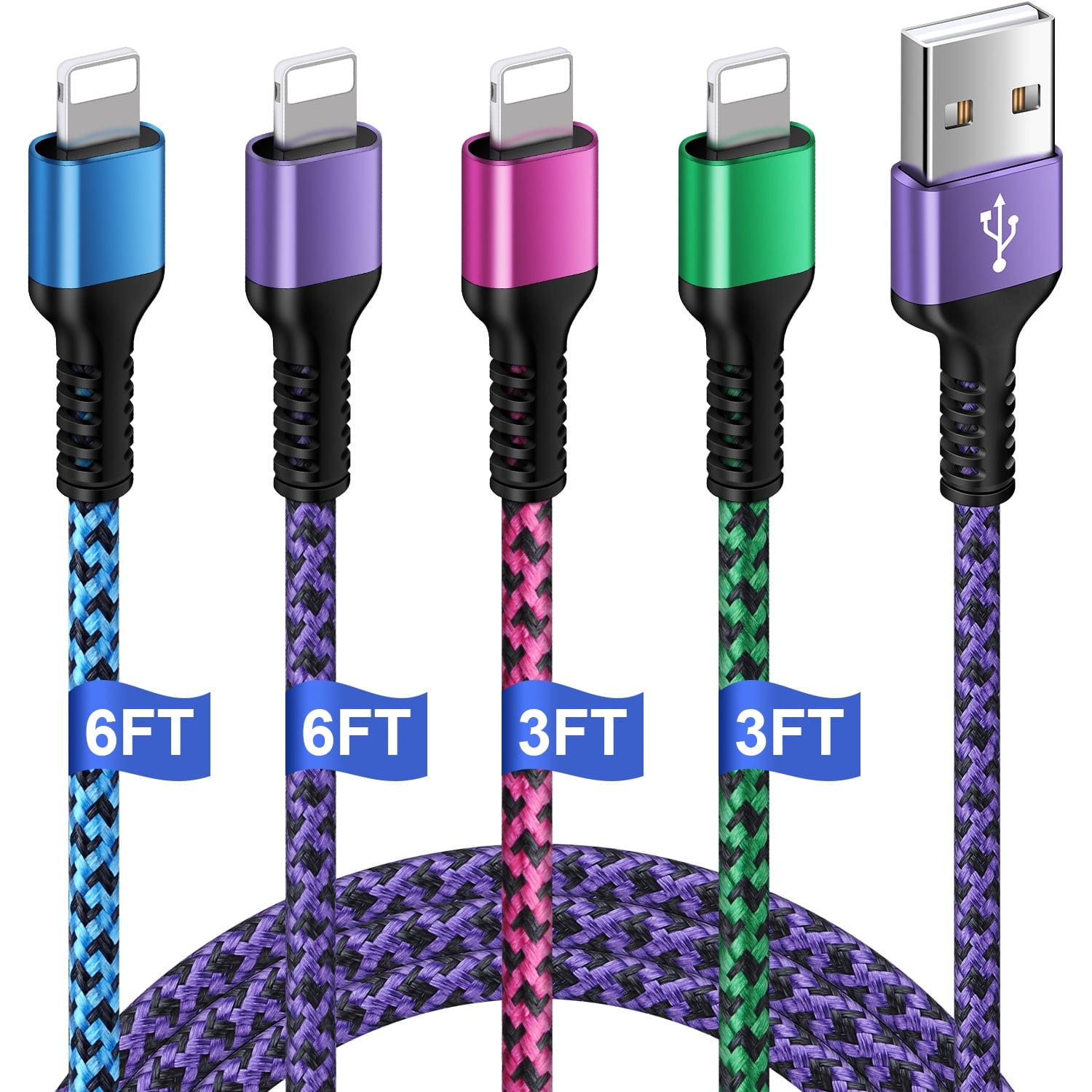GAEF USB Charger Charging Cable,4Pack Nylon Braided Charger Cord,3/6FT ...