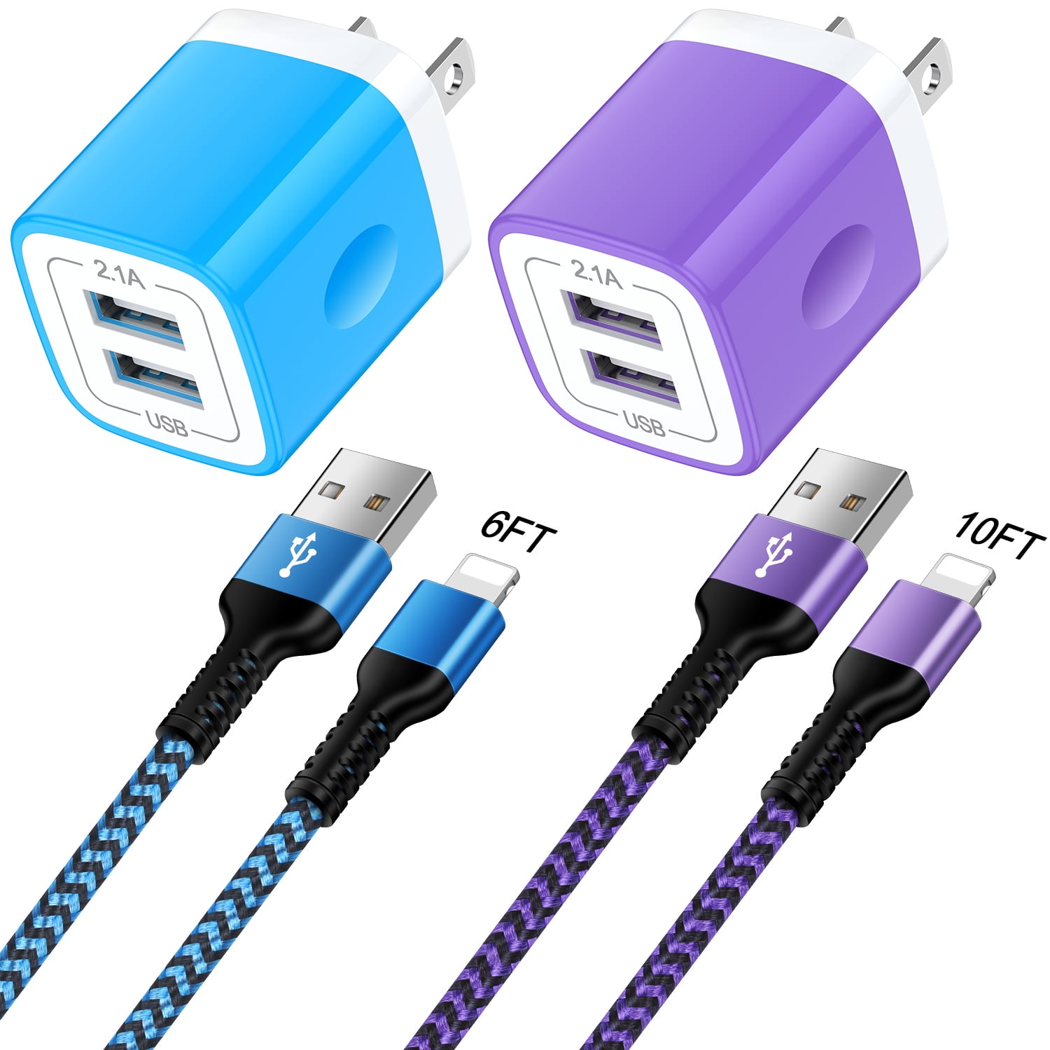 GAEF USB Charger,Fast Charging Cable 10/6ft USB Wall Charger Block ...