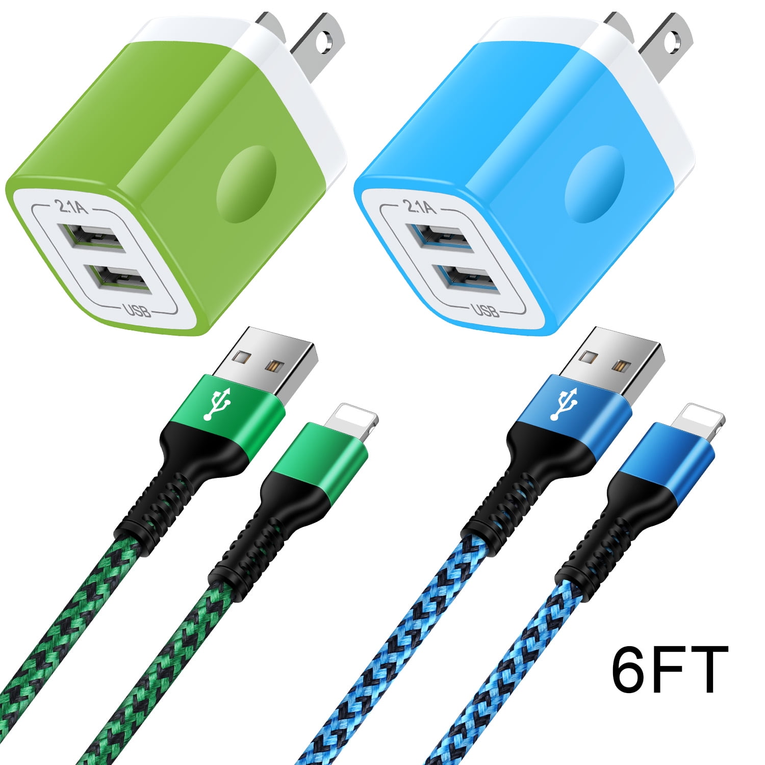 GAEF USB Wall Charger Block, 2Pack Dual Port USB Charger Plug Block & 2 ...