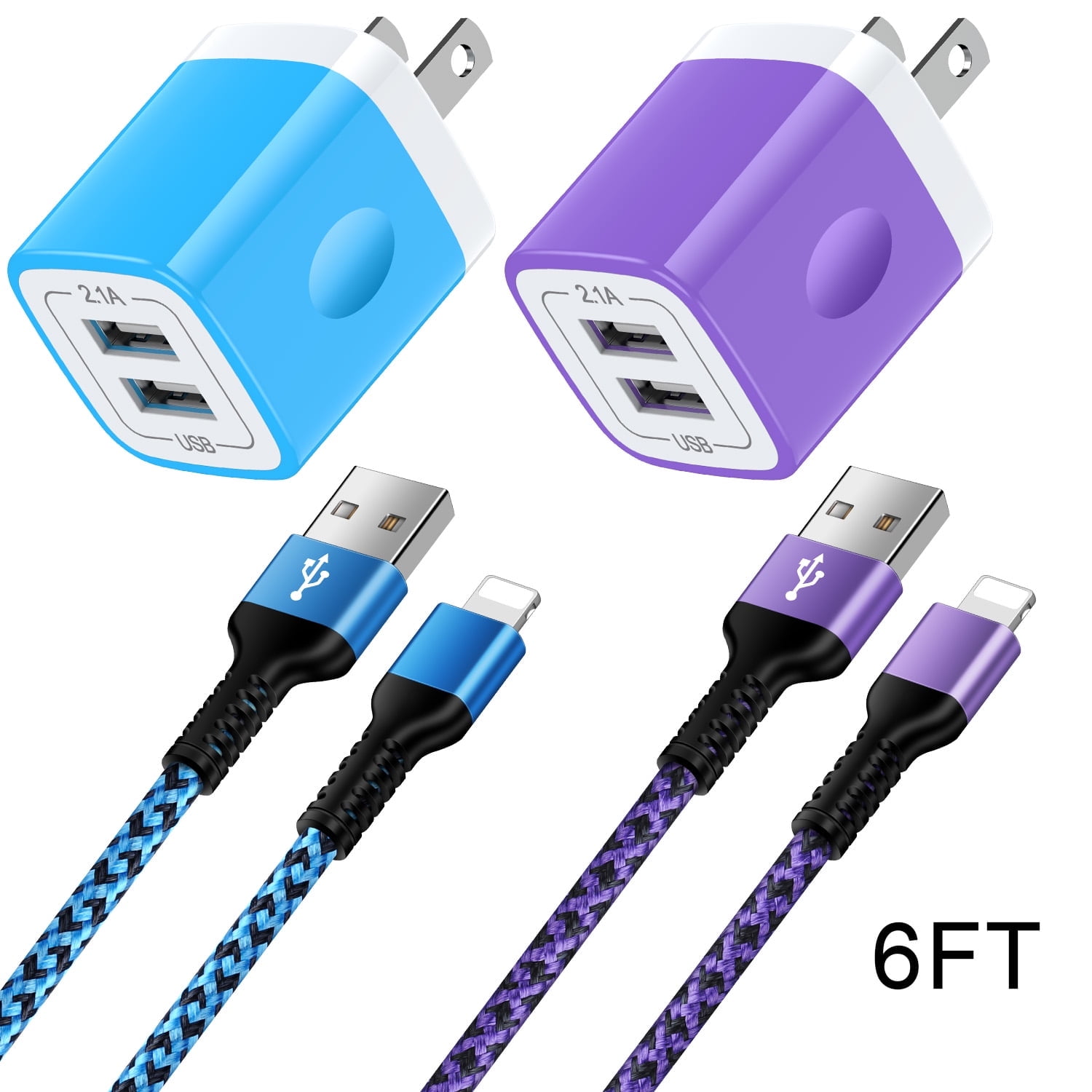 GAEF USB Wall Charger Block, 2Pack Dual Port USB Charger Plug Block & 2 ...