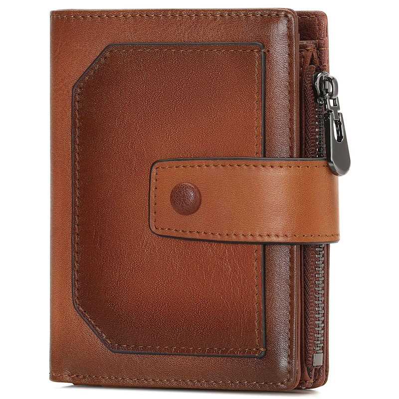 GAEKEAO Genuine Leather Wallets for Men with Zipper, RFID Blocking Mens ...