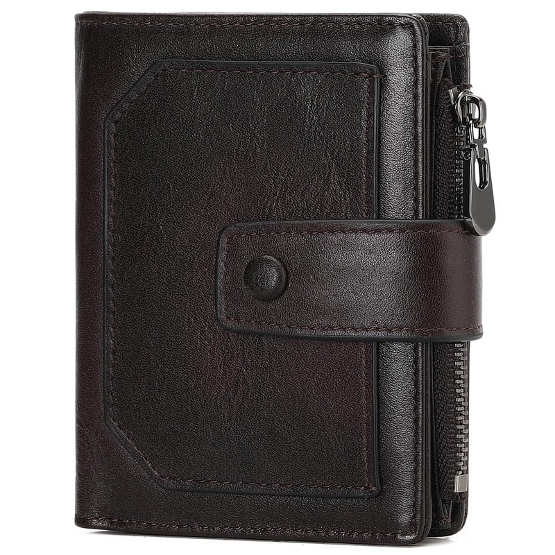 GAEKEAO Genuine Leather Wallets for Men with Zipper, RFID Blocking Mens ...