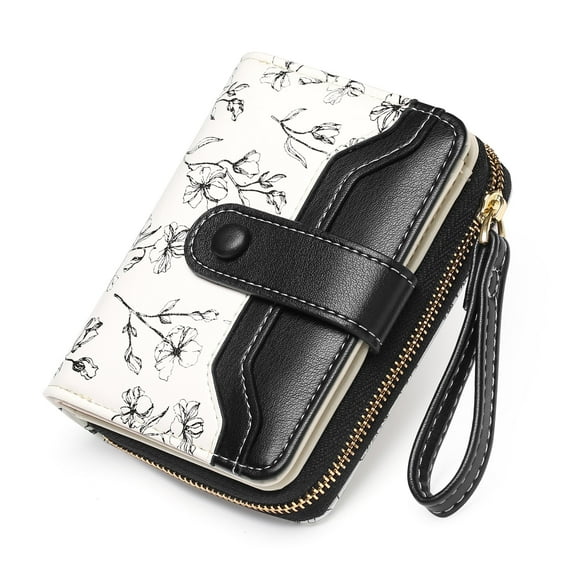 Small Wallets for Women Leather Blocking Bifold Zipper Pocket Wallet ...