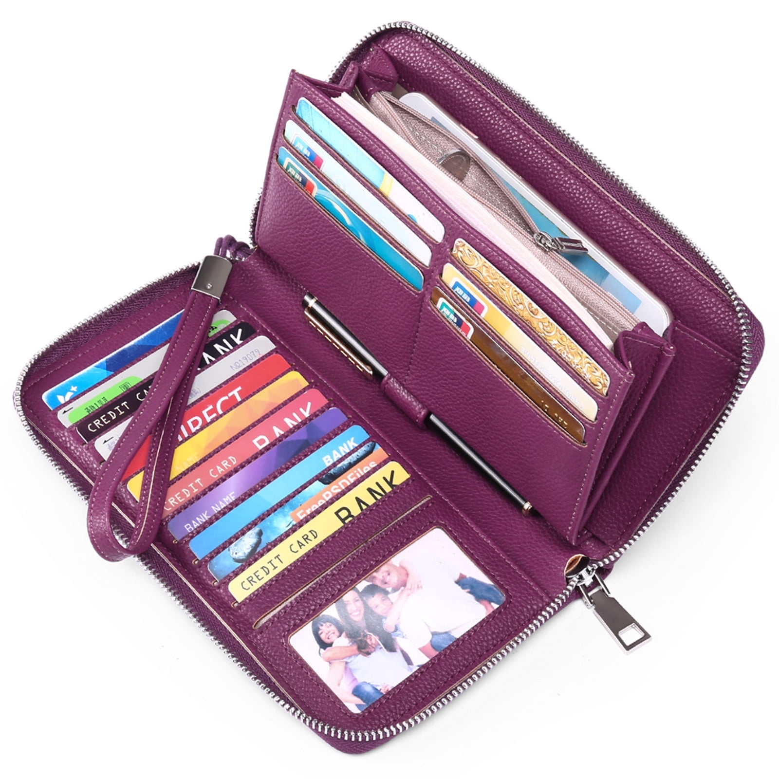 GAEKEAO Womens Wallet RFID Blocking Leather Zip Around Wallet Large ...