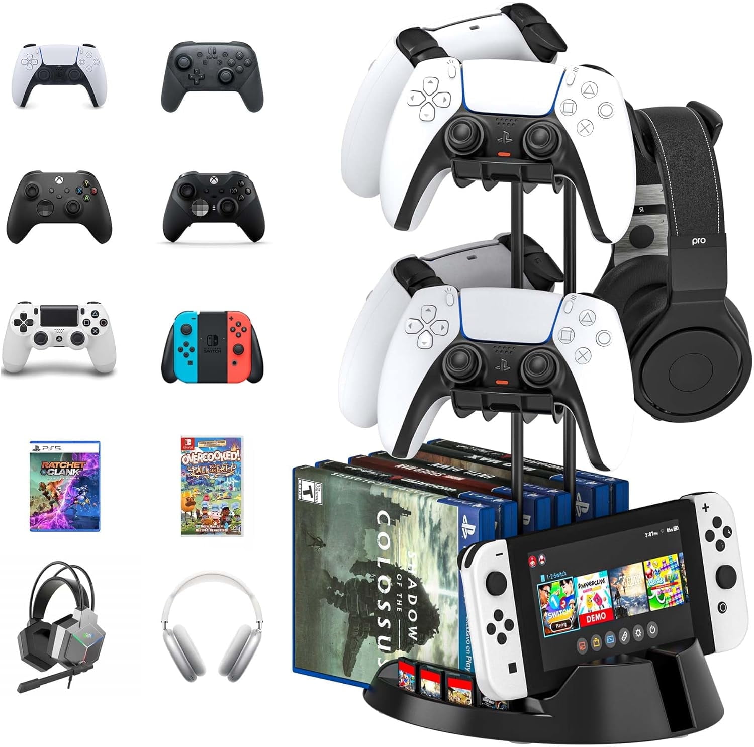 GAEKOL Controller Holder with Organizer Base, 2 Tiers Desk Gaming ...