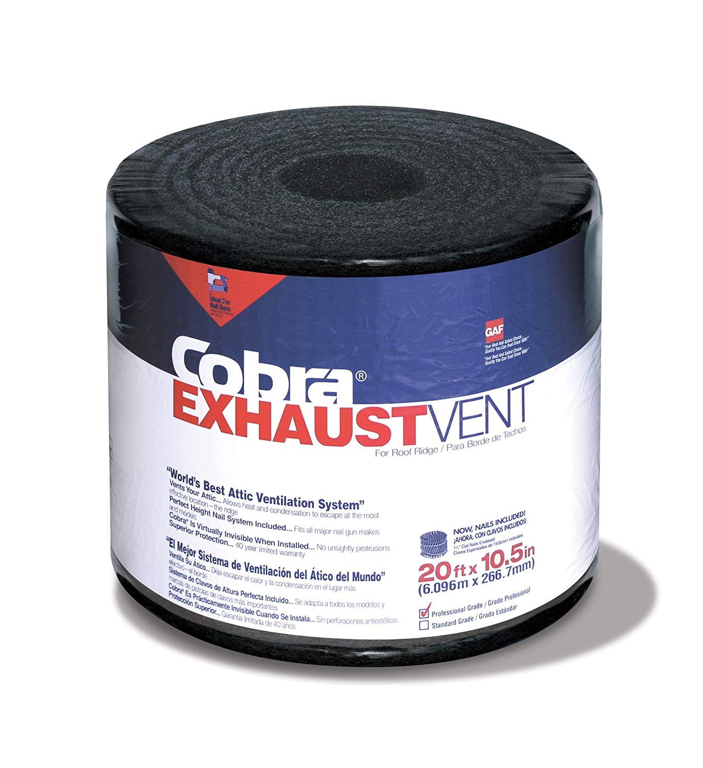 GAF Materials 2005 Cobra Shingle Over Coil Ridge Vent, 10-1/2 in W X 20 ...