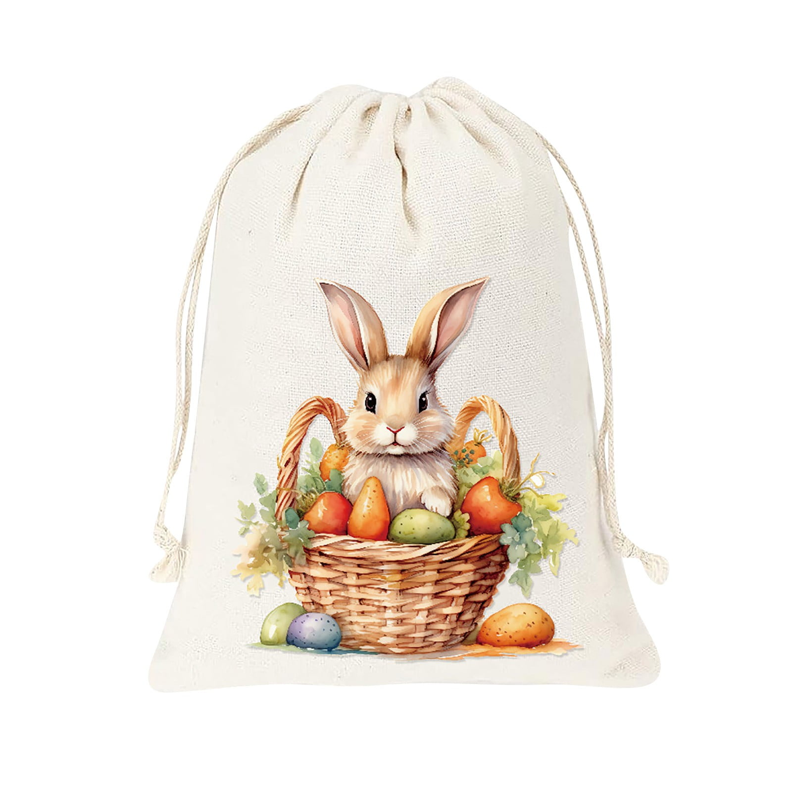 GAFRBALLV 1 Pcs Easter Linen Drawstring Gift Bag, Ears Egg Candy Bags, Happy Easter Drawstring ...
