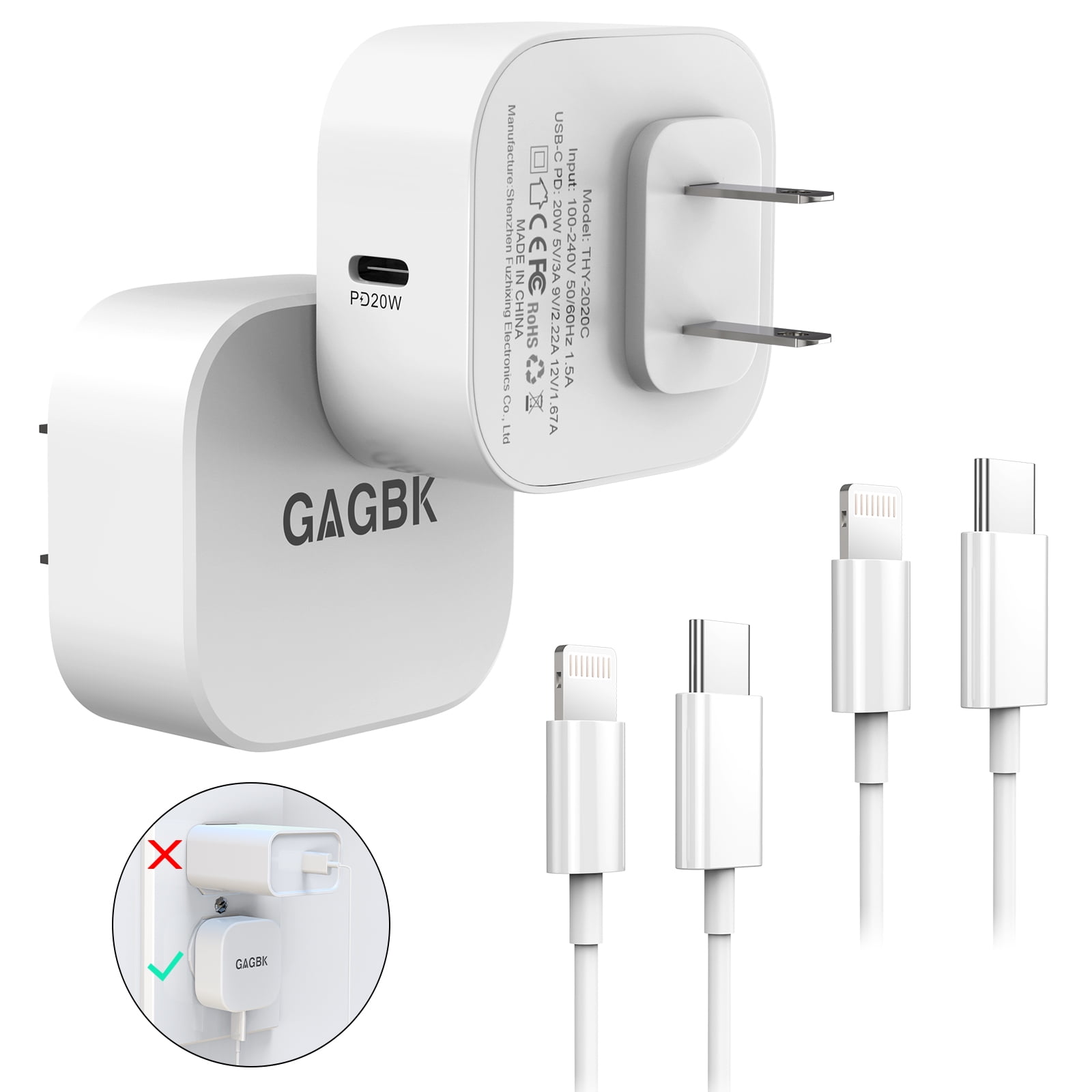 GAGBK MFi Certified 20W Fast Charger, USB-C Power Adapter, Compatible ...
