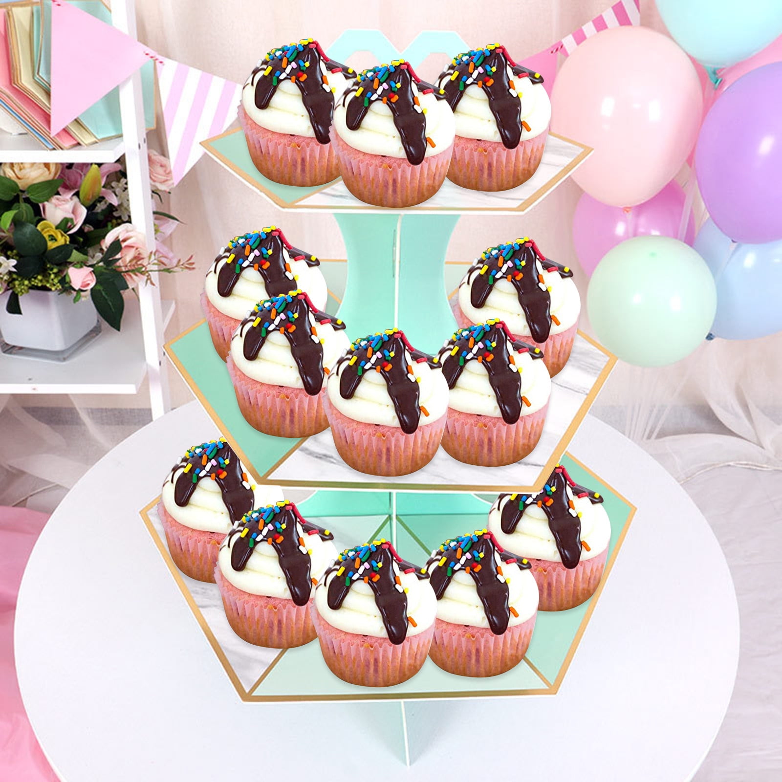 GAHZENB Rack 3-Tier Cardboard Cupcake Stand Dessert Tower Treat Stacker ...