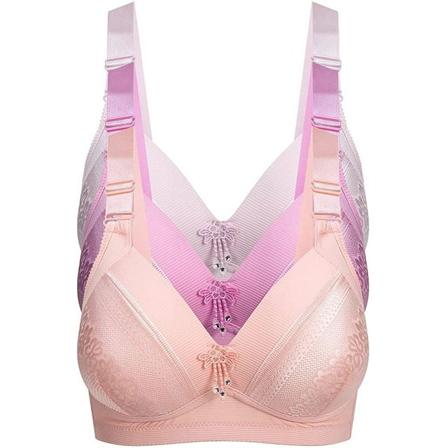 GAI YI 34B Bras for Women 3 Pack Women's All Day Comfort Bra, No Wire Jacquard and Mesh Light ...