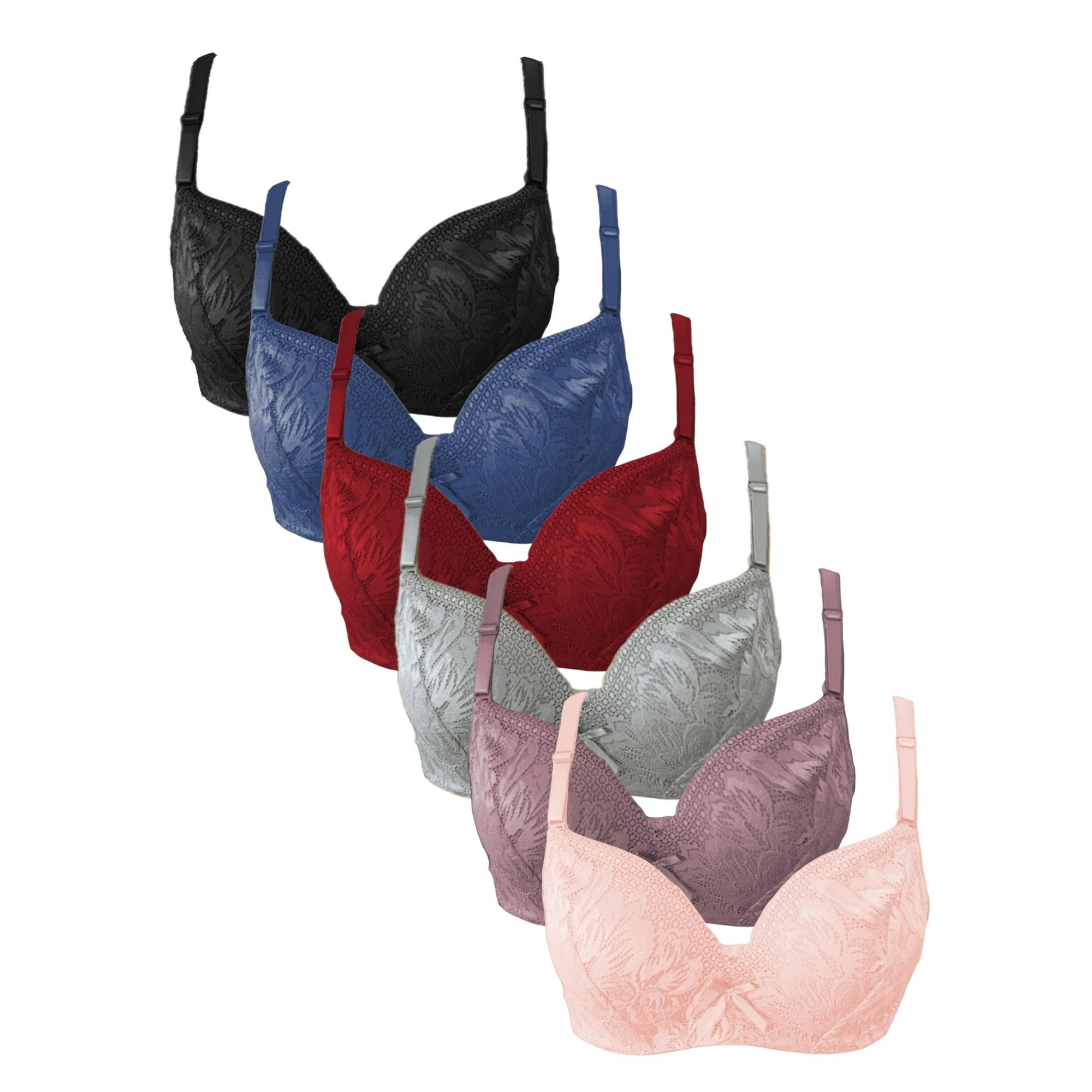 GAI YI 6Pcs Lace Underwire Push Up Bra Set,Full Coverage Everyday and ...