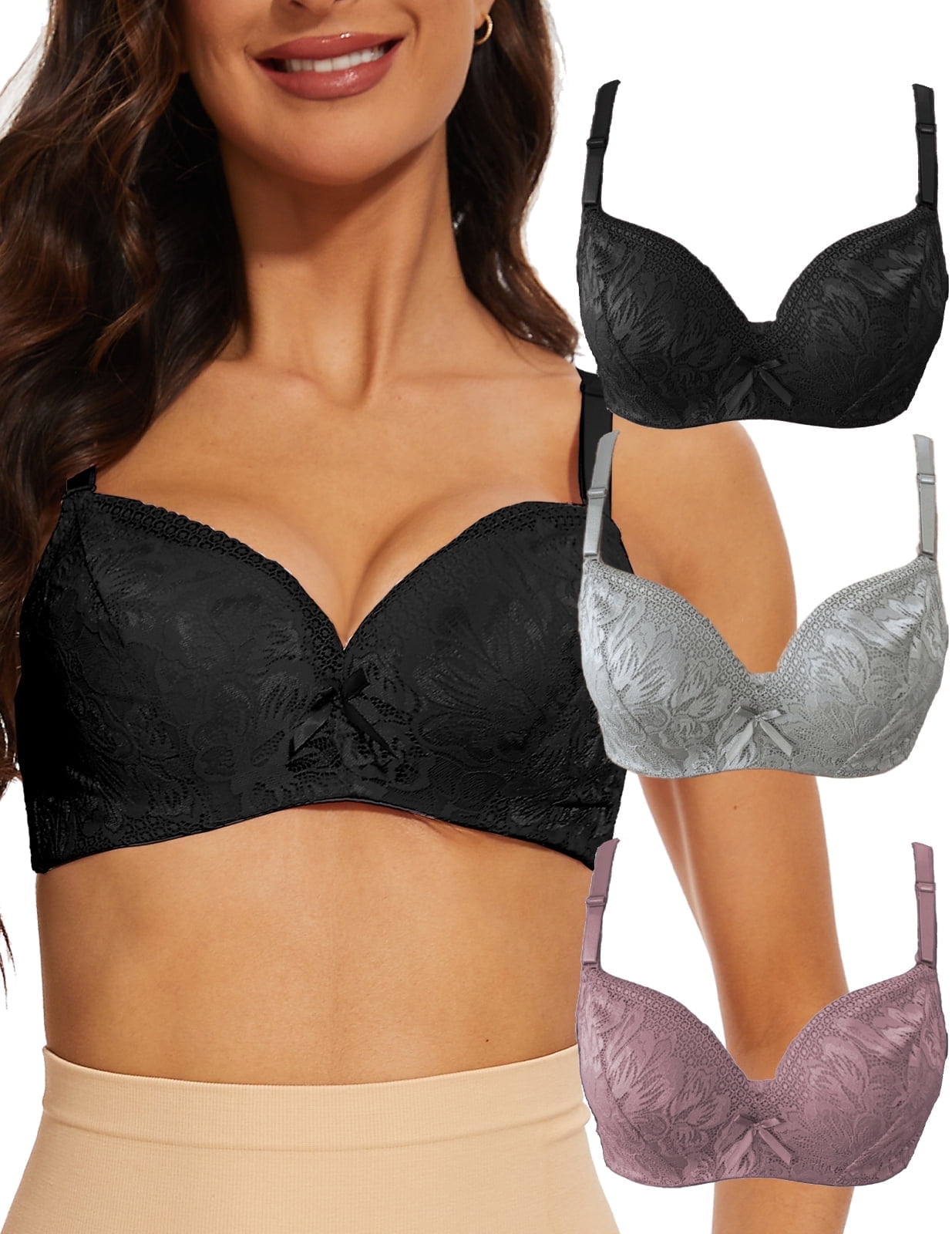 GAI YI 38C Bras for Women 3 Pack Underwire Full Coverage Bra, Comfort Padded Bra push up bra ...
