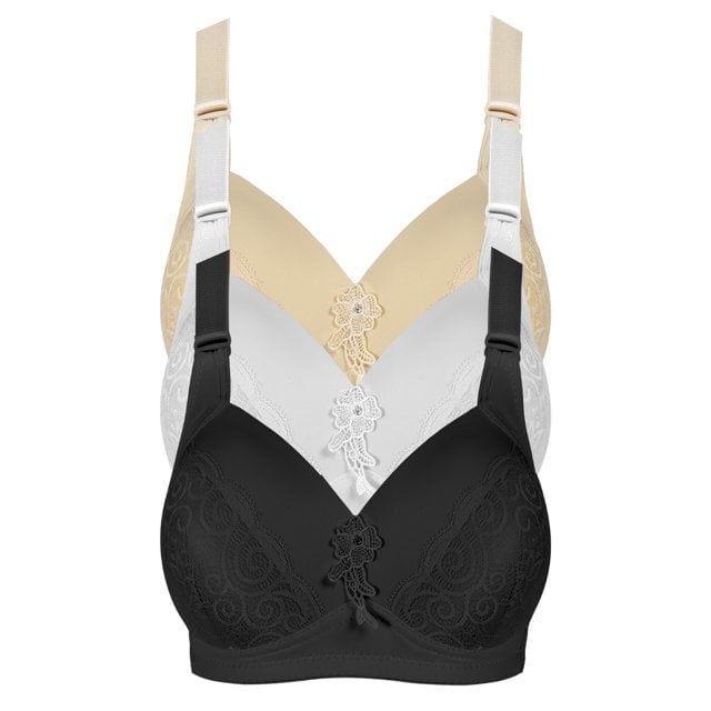 GAI YI No Wire Jacquard Bra Convertible Full Coverage Bra, Lace Light ...