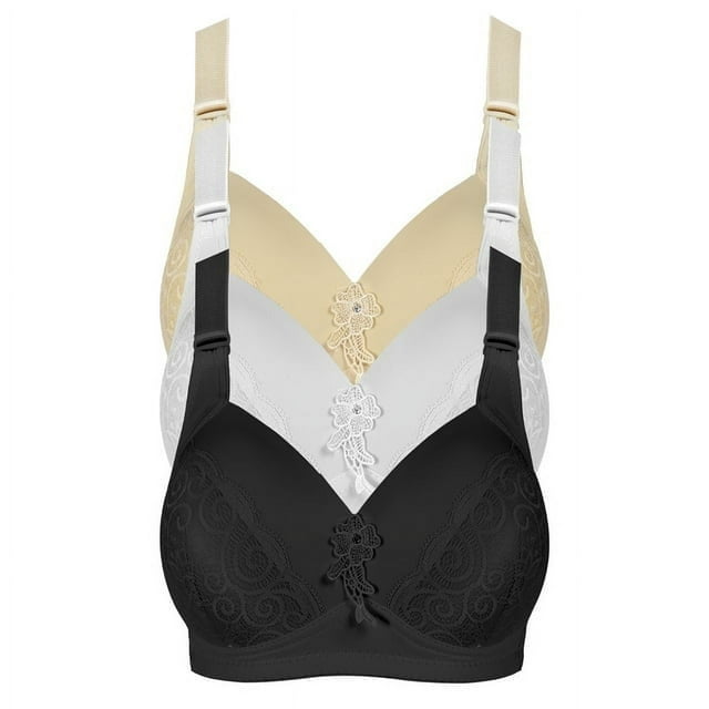 GAI YI No Wire Jacquard Bra Convertible Full Coverage Bra, Lace Light ...