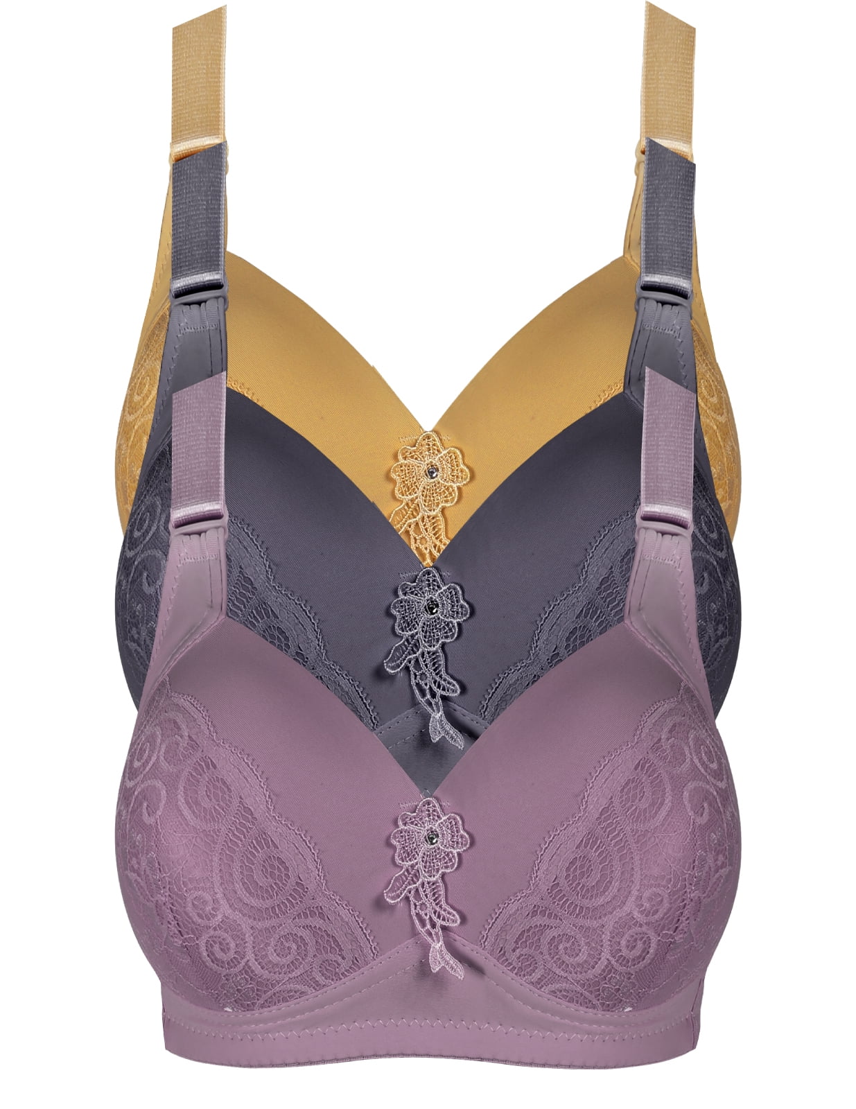 GAI YI No Wire Jacquard Bra Convertible Plunge Bra, Lace Light PaDed ...