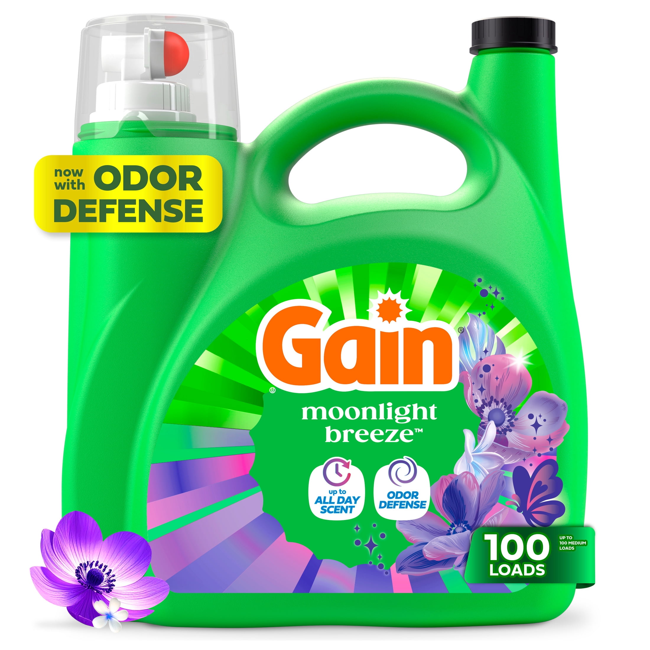 Gain Laundry Detergent Liquid, Now with Odor Defense, Moonlight Breeze ...